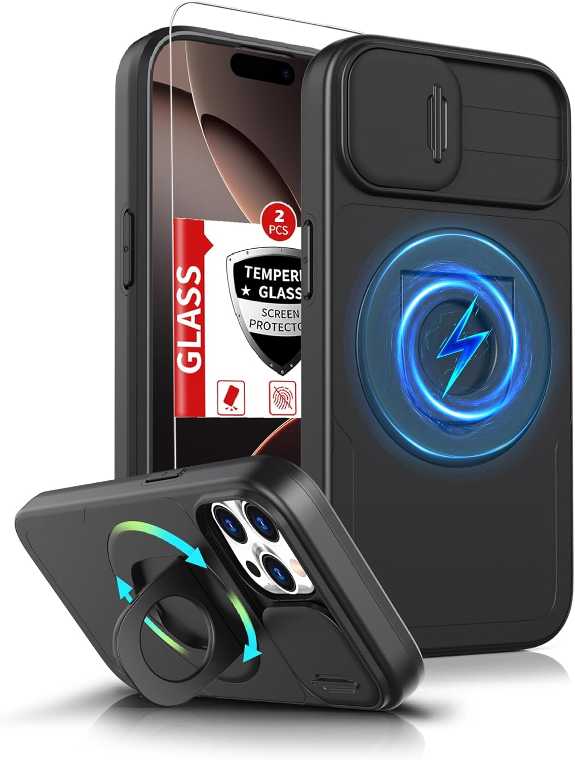 AIMIMI-For Iphone 16 Pro Case Magnetic Compatible With Magsafe Wireless Charging With 2Screen ...