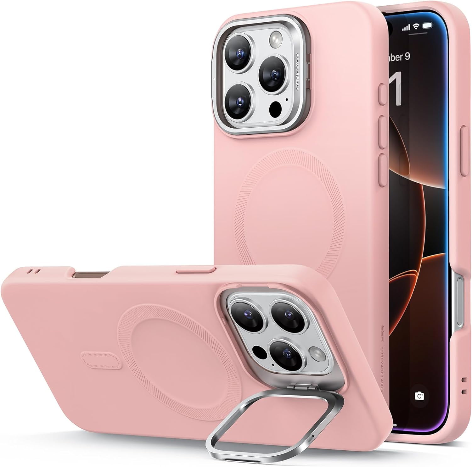 AIMIMI-For Iphone 16 Pro Max Case, Silicone Case With Stand, Compatible With Magsafe, Built-In ...