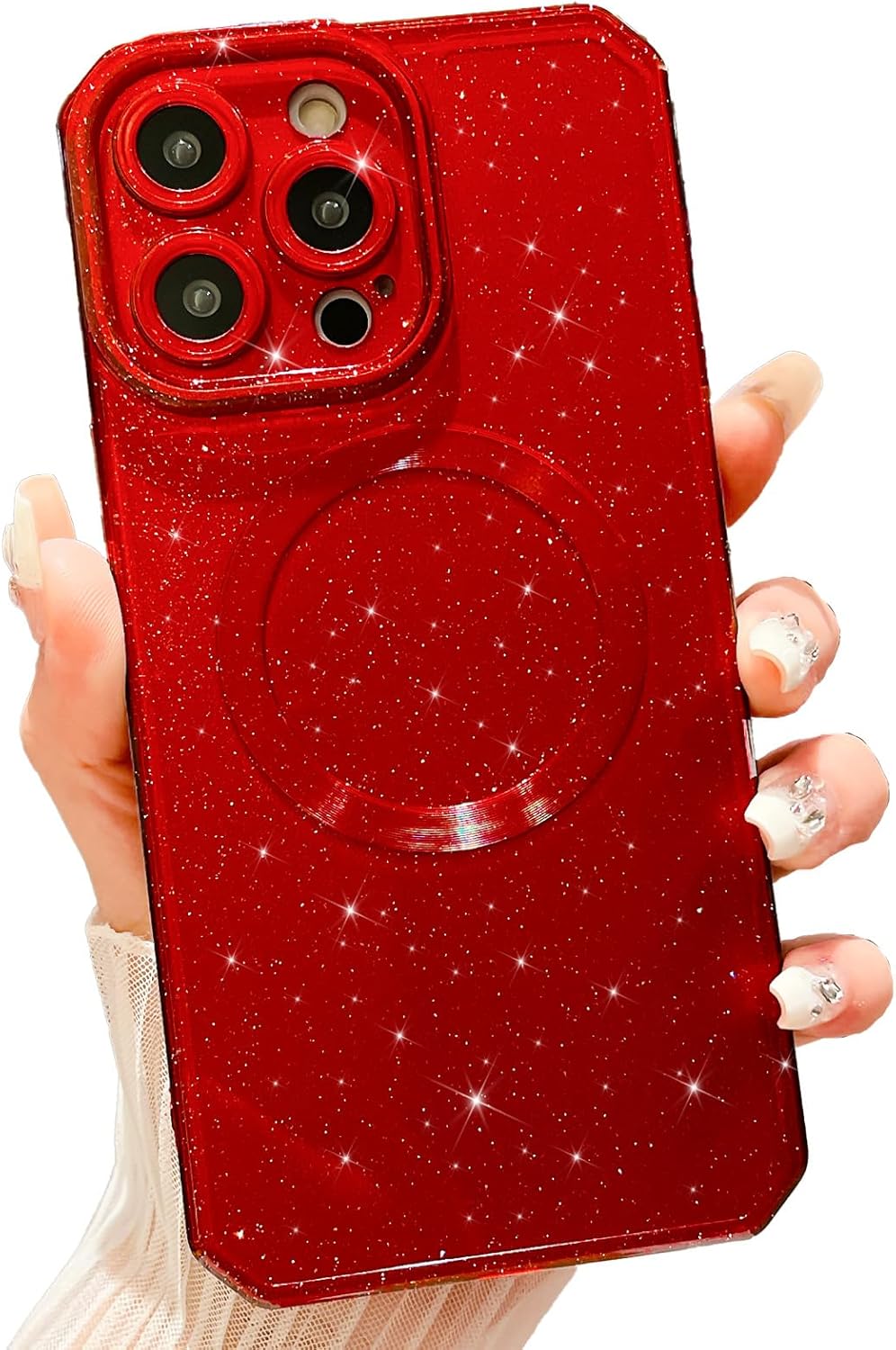 AIMIMI-Magnetic Case For Iphone 12 Pro Max 6.7", Red Glitter Luxury ...