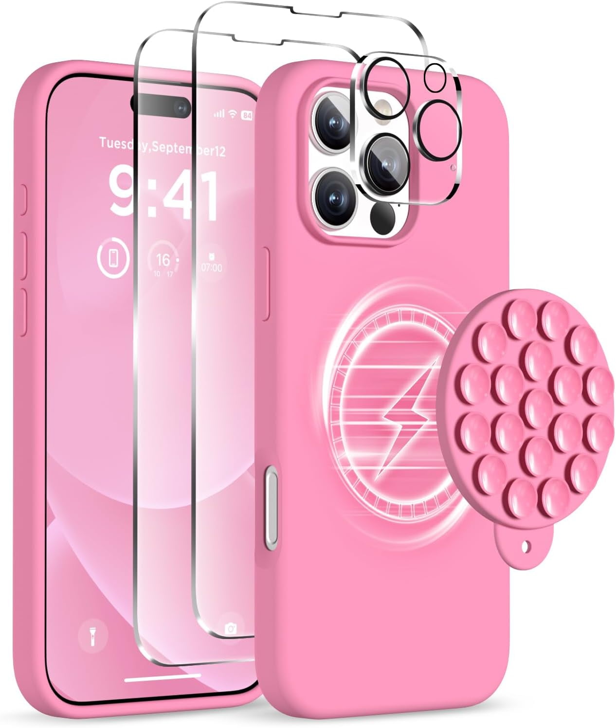 AIMIMI-Magnetic For Iphone 16 Pro Max Case, Compatible With Magsafe, Suction Cup Phone Mount, [2 ...