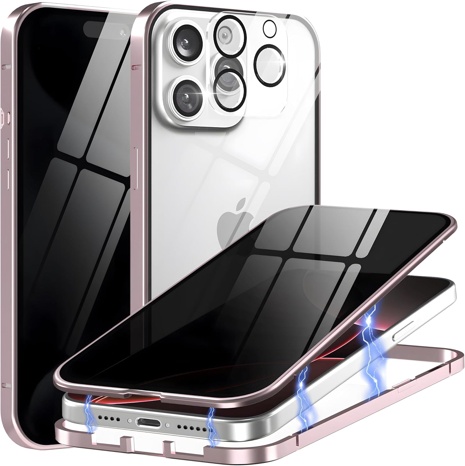 AIMIMI-Privacy Magnetic Case For Iphone 16 Pro With Metal Titanium ...