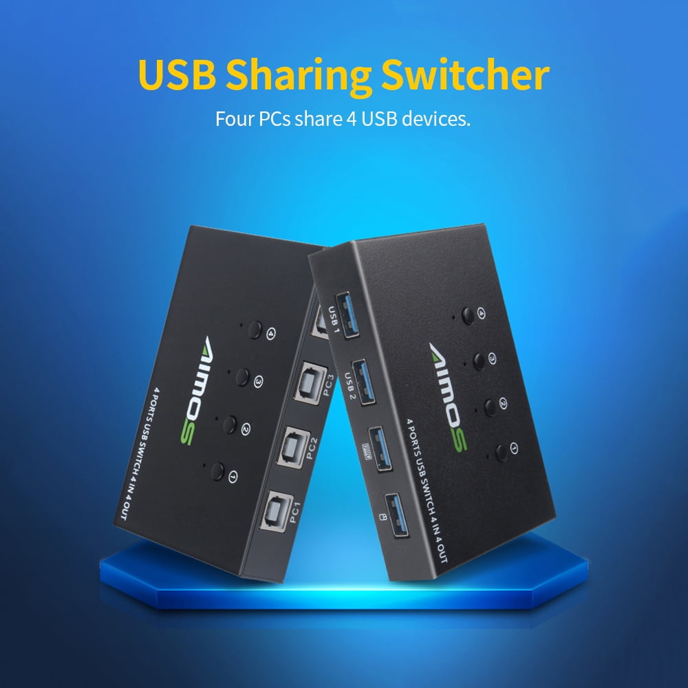 AIMOS AM-404K USB Printer Share Switcher 4 Ports Keyboard Mouse U Disk HDD USB Controller Black ...