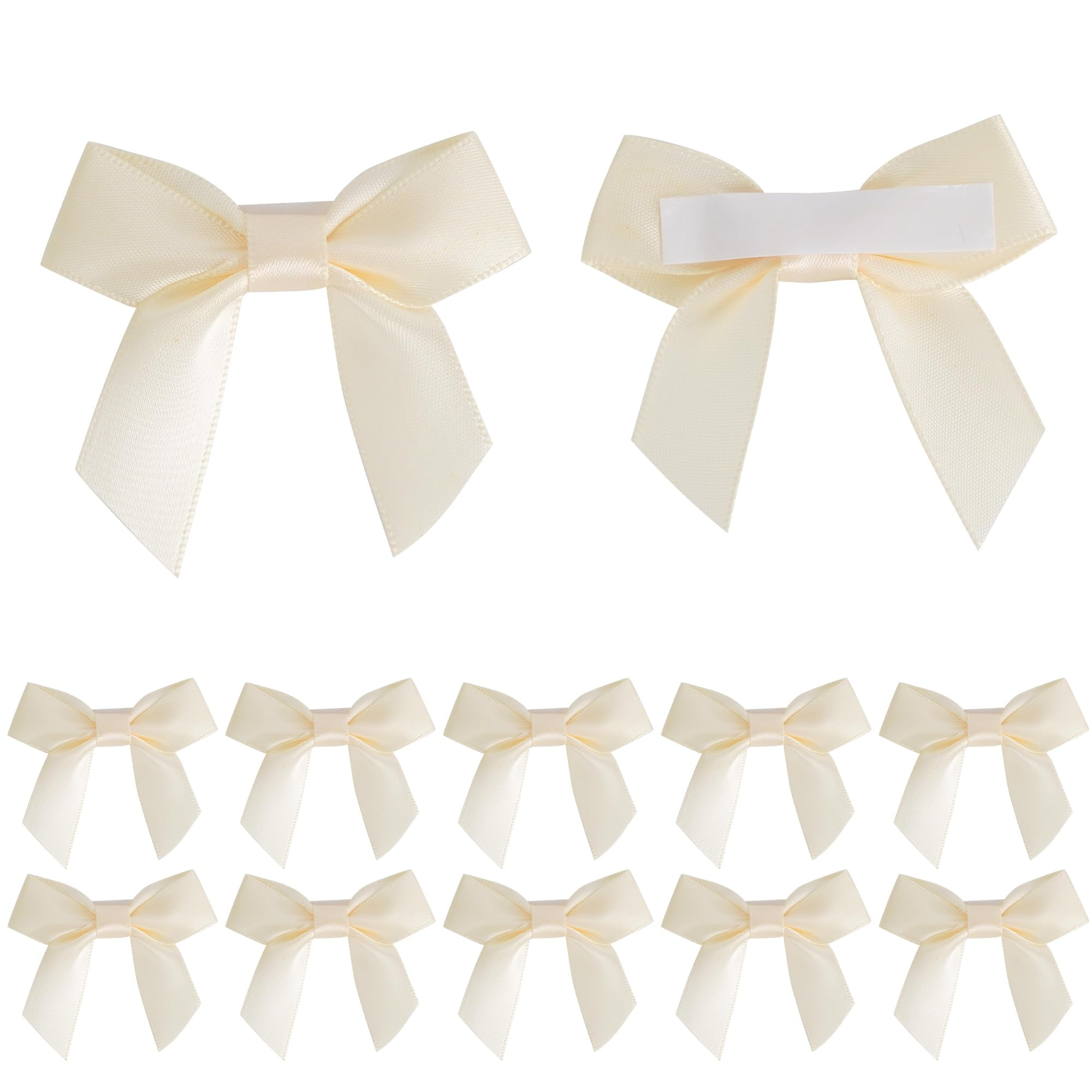 AIMUDI Ivory Satin Ribbon Bows 2" Self Adhesive Satin Bows for Gift ...