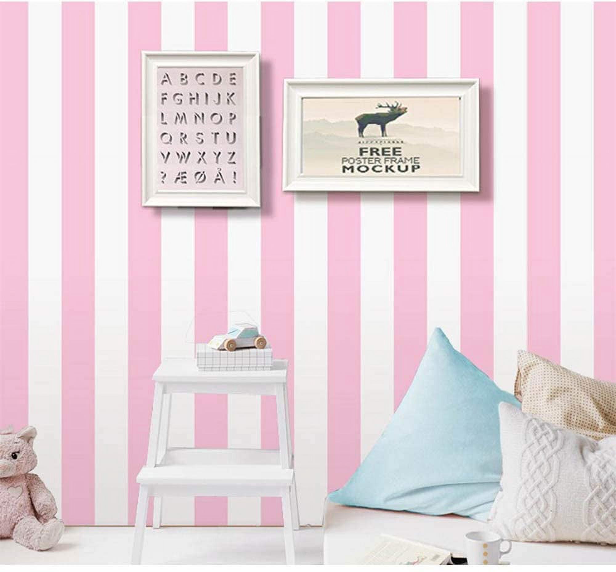 AINITAOCOM Self Adhesive Vinyl Pink and White Stripe Peel and Stick ...