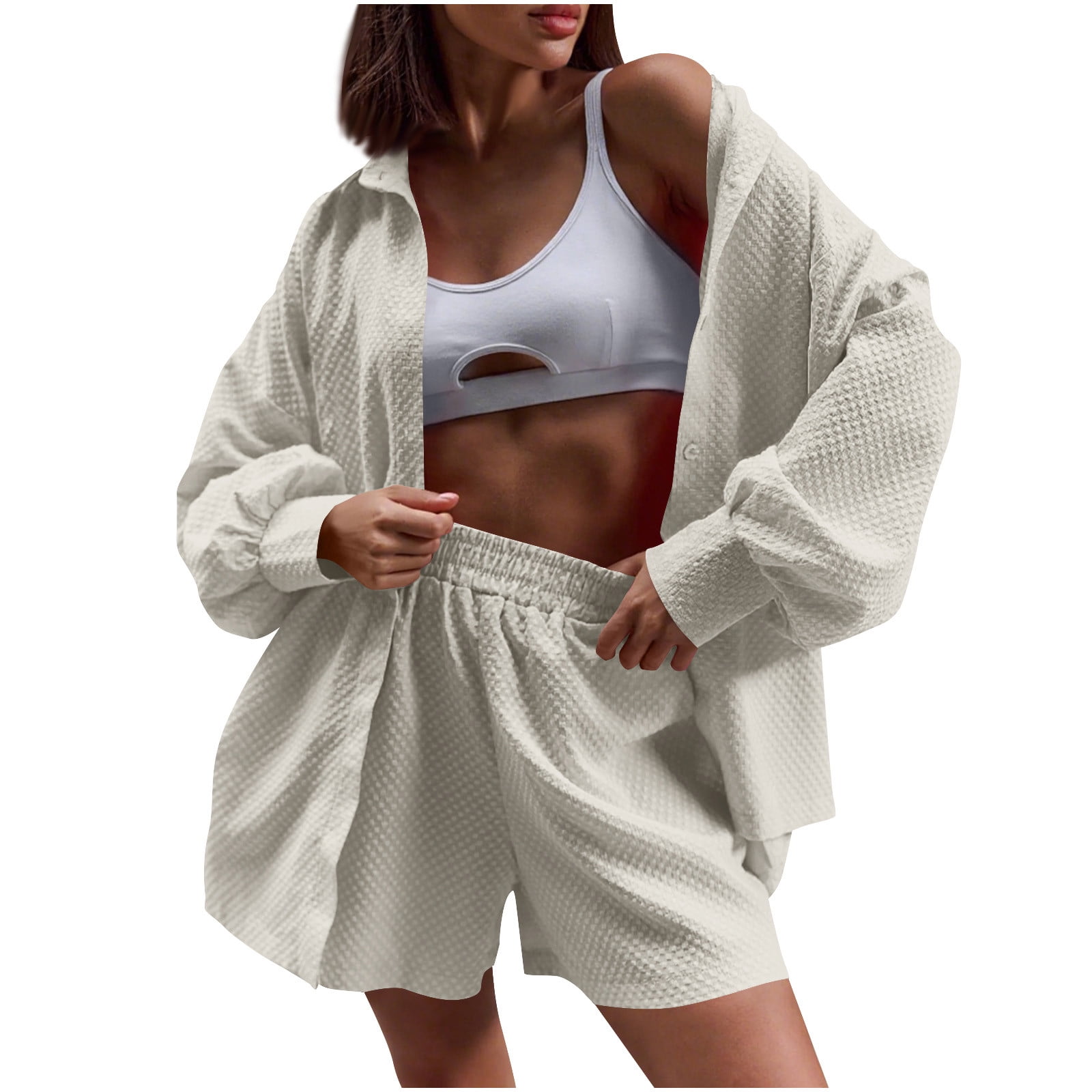 AINIYS 2 Piece Sets for Women Loungewear Shirts Button Down Matching ...