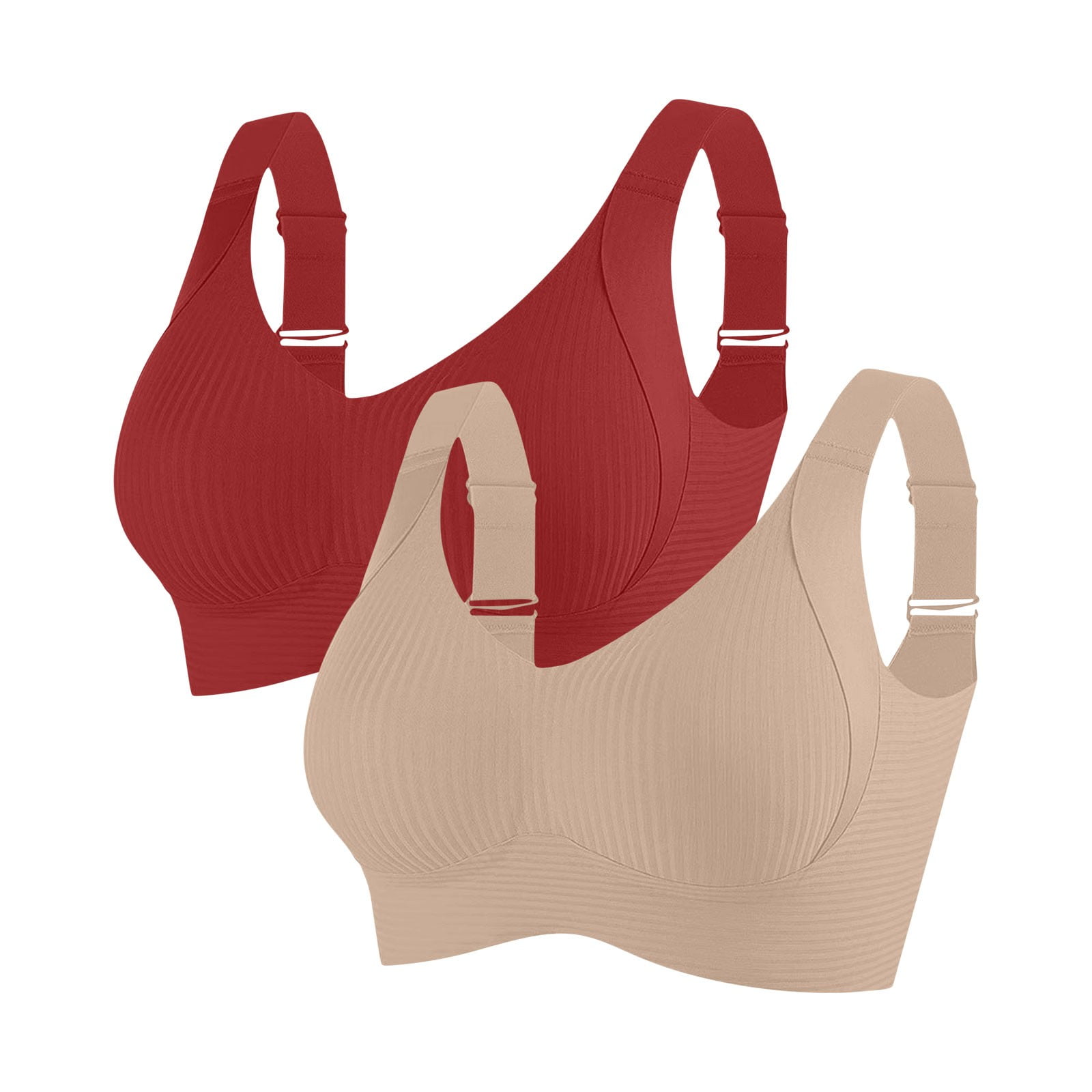 AINIYS 2PC Wide Straps Soft Cup Bra Wireless Workout Gym Bra Breathable ...