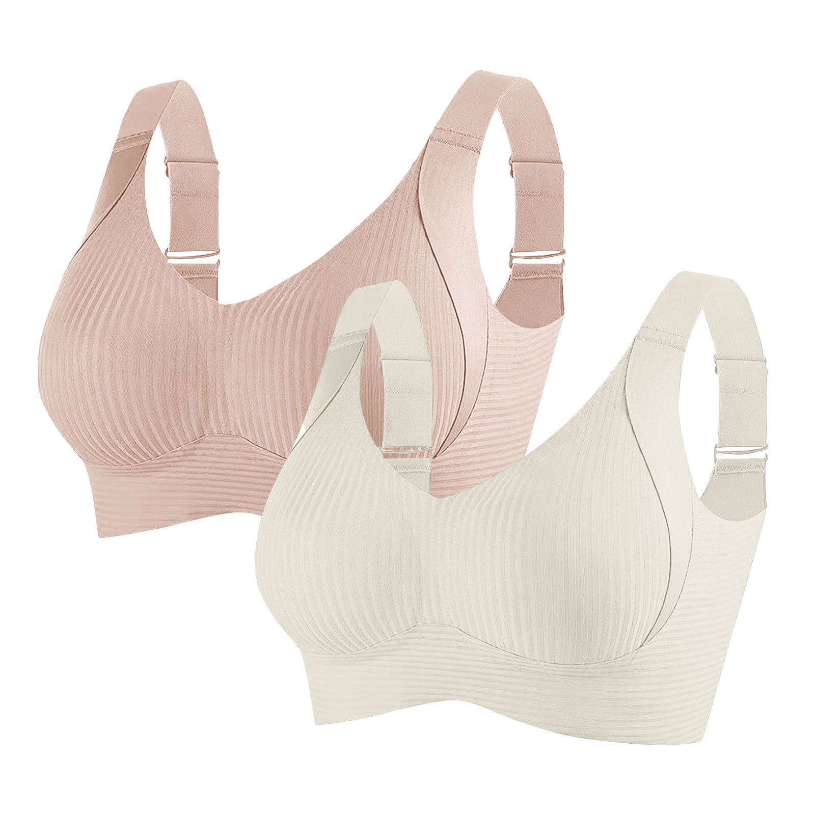 AINIYS 2PC Wide Straps Soft Cup Bra Wireless Workout Gym Bra Sleep Bras ...