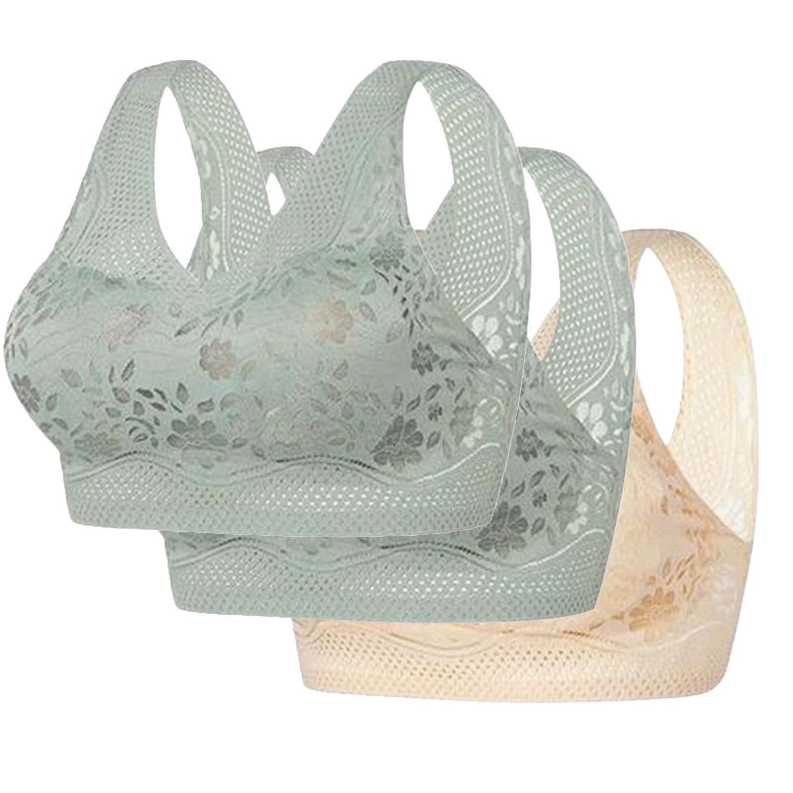 AINIYS 3PC Floral Lace Cleavage Bra Soft Cup Bra Wireless Lift and ...