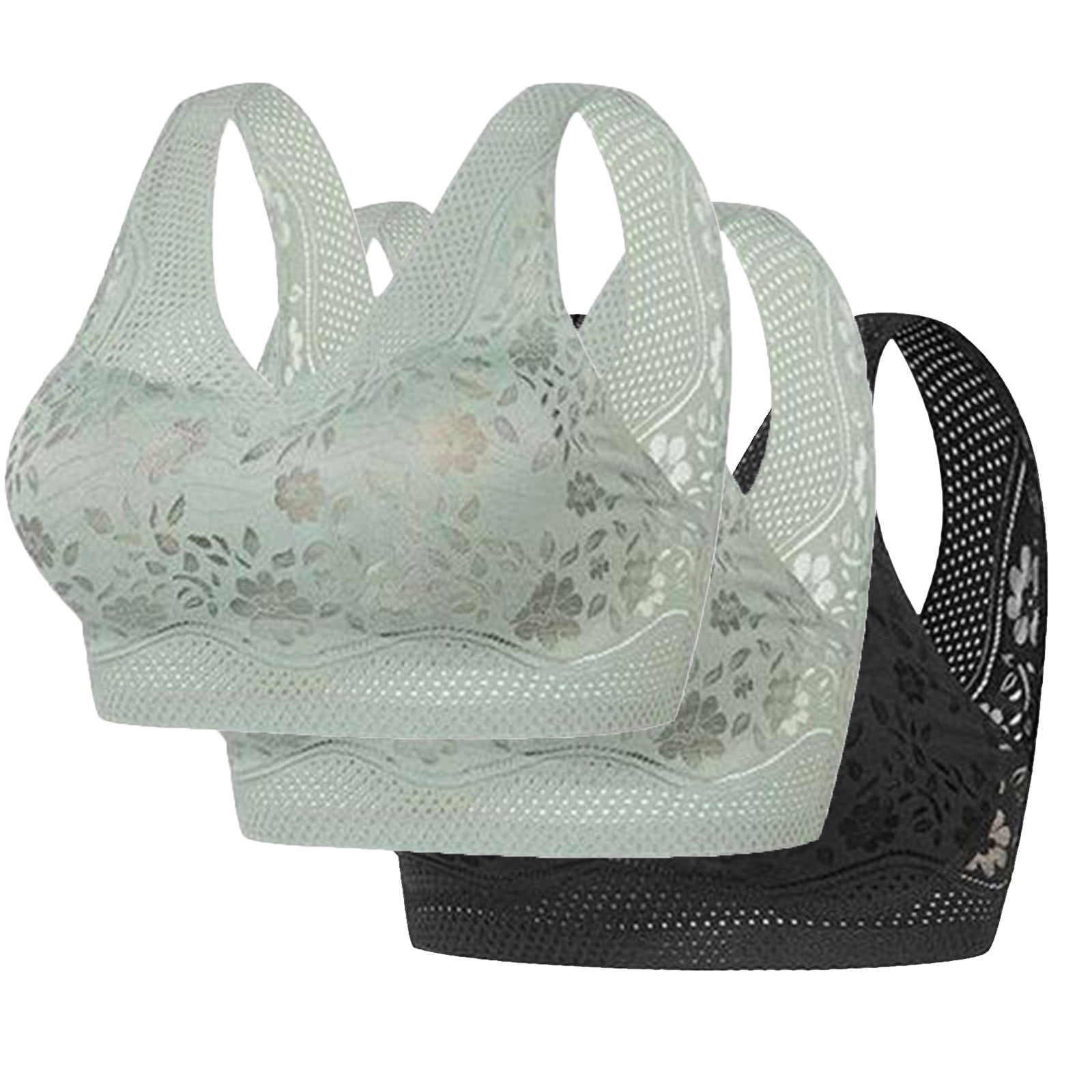 AINIYS 3PC Floral Lace Cleavage Bra Soft Cup Bra Wireless Lift and ...