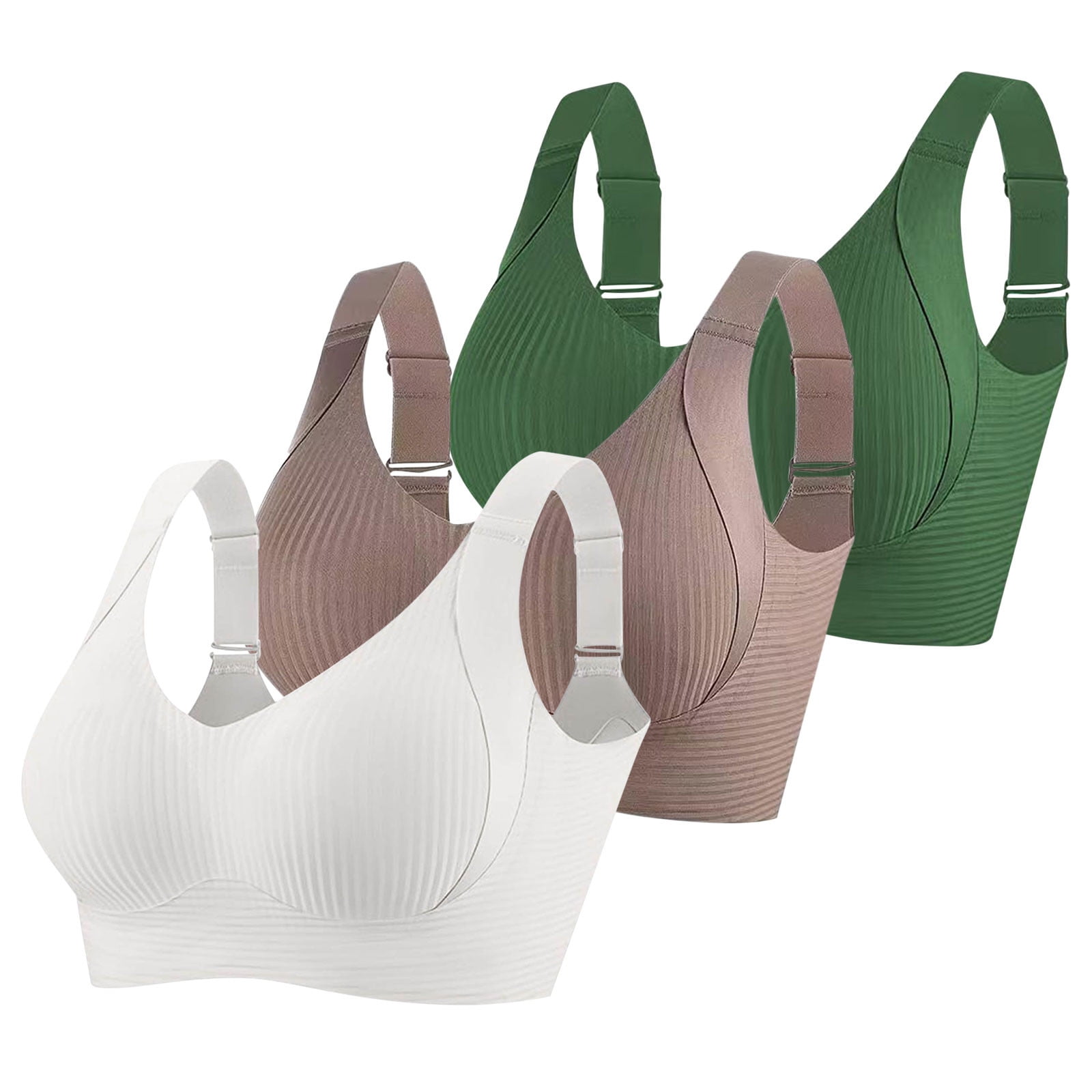AINIYS Sports Bra 3 Pack Women's Ribbed Push Up Adjustable Straps ...