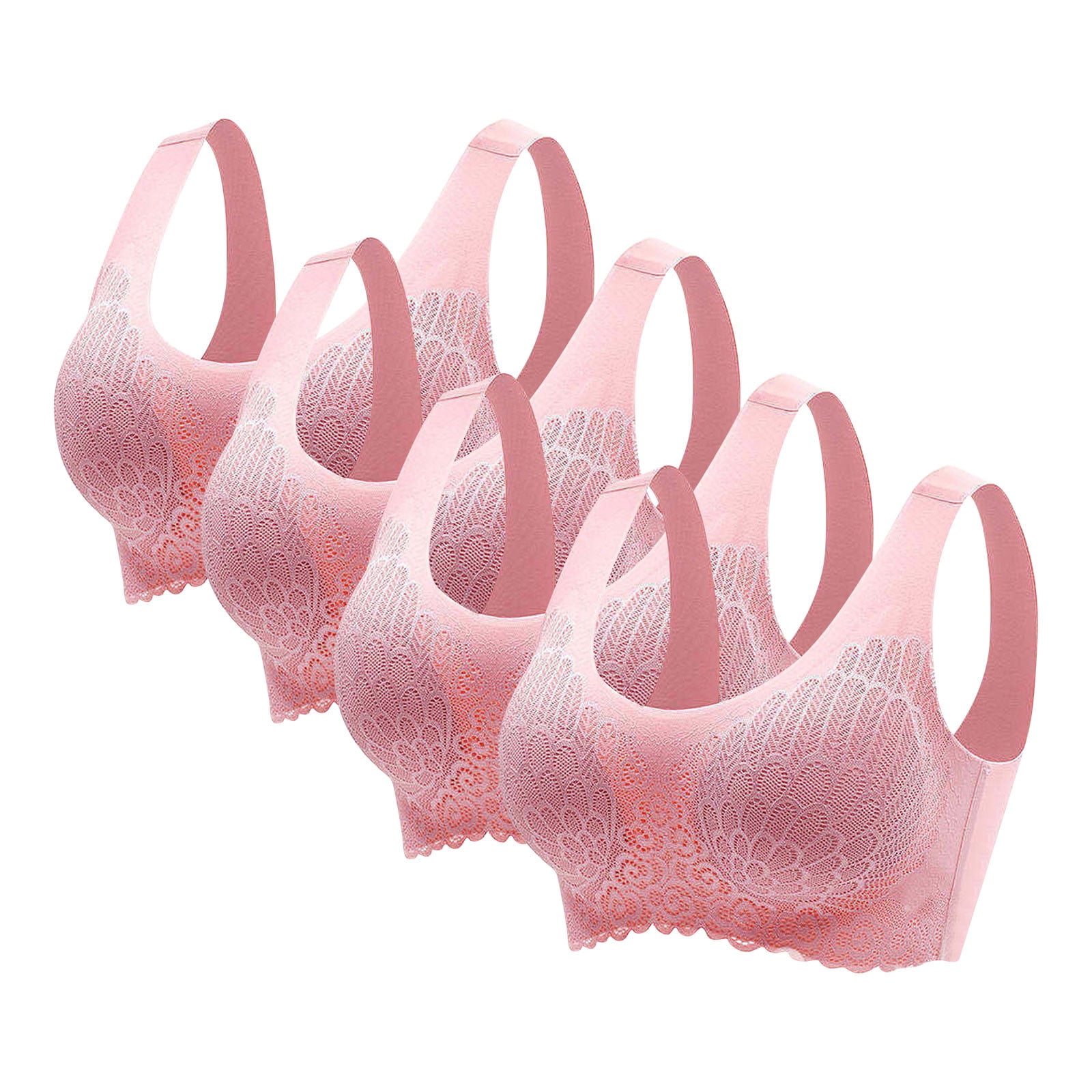 AINIYS 4PC Floral Lace Cleavage Bra Seamless Soft Cup Bra Wireless ...