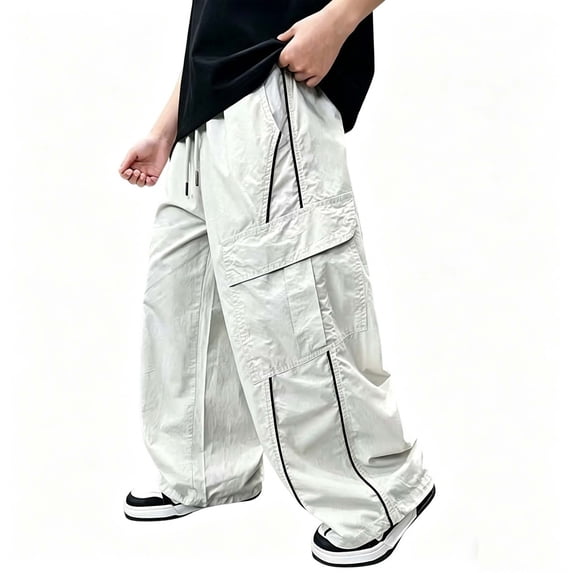AINIYS Boys Kids Wide Leg Cargo Pants Drawstring Waist Trousers with ...