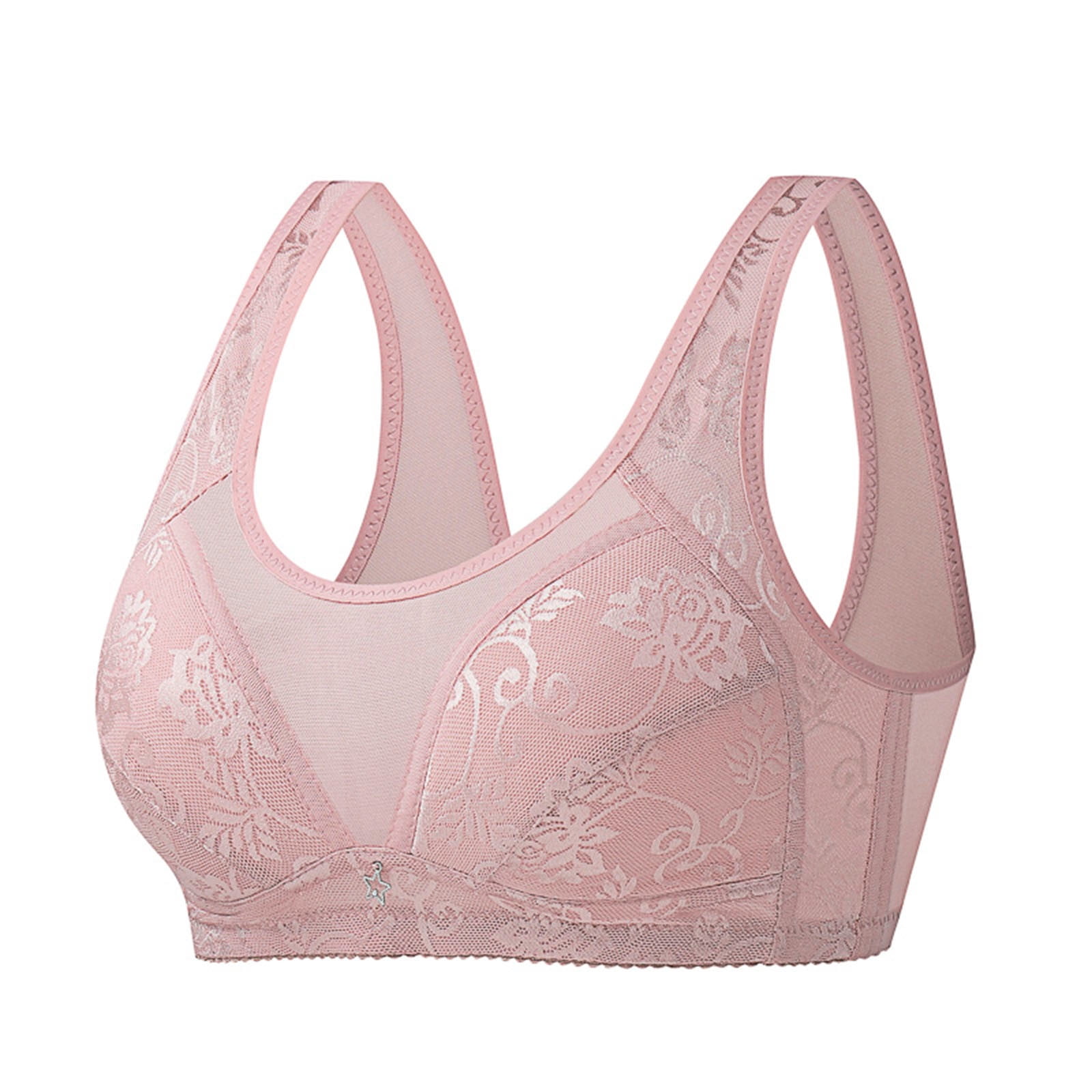 AINIYS Floral Lace Soft Cup Bra Wireless Bralette Wide Straps Plus Size ...