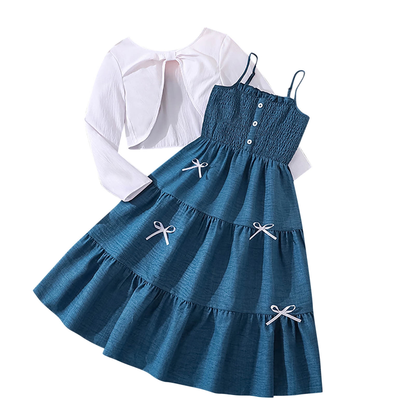 AINIYS Girls Dress Set with Shrug Sleeveless Tiered Midi Dress with Bow ...