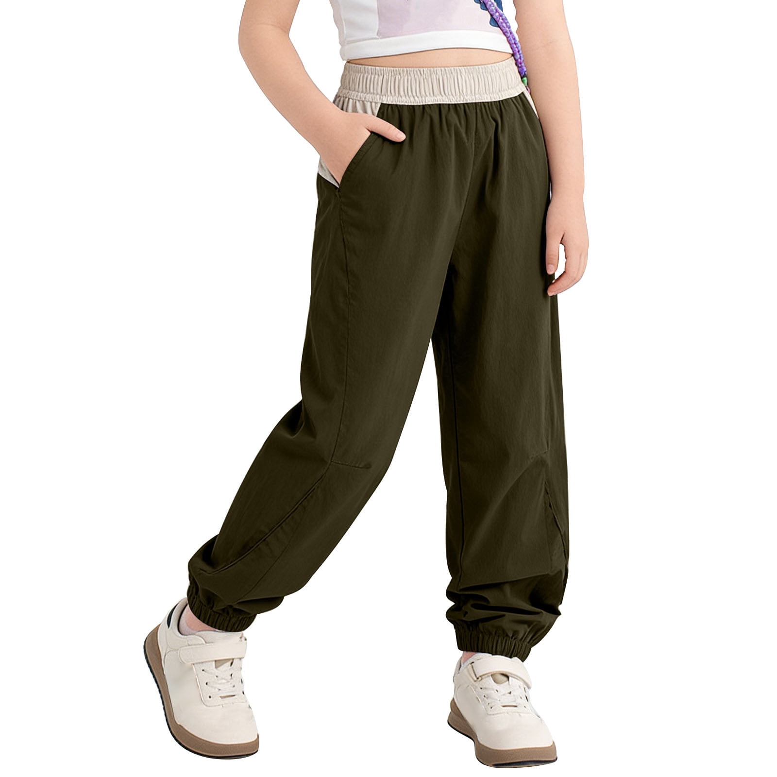 AINIYS Girls Kids Color Block Elastic Cuffed Pants Elastic Waist Cute ...