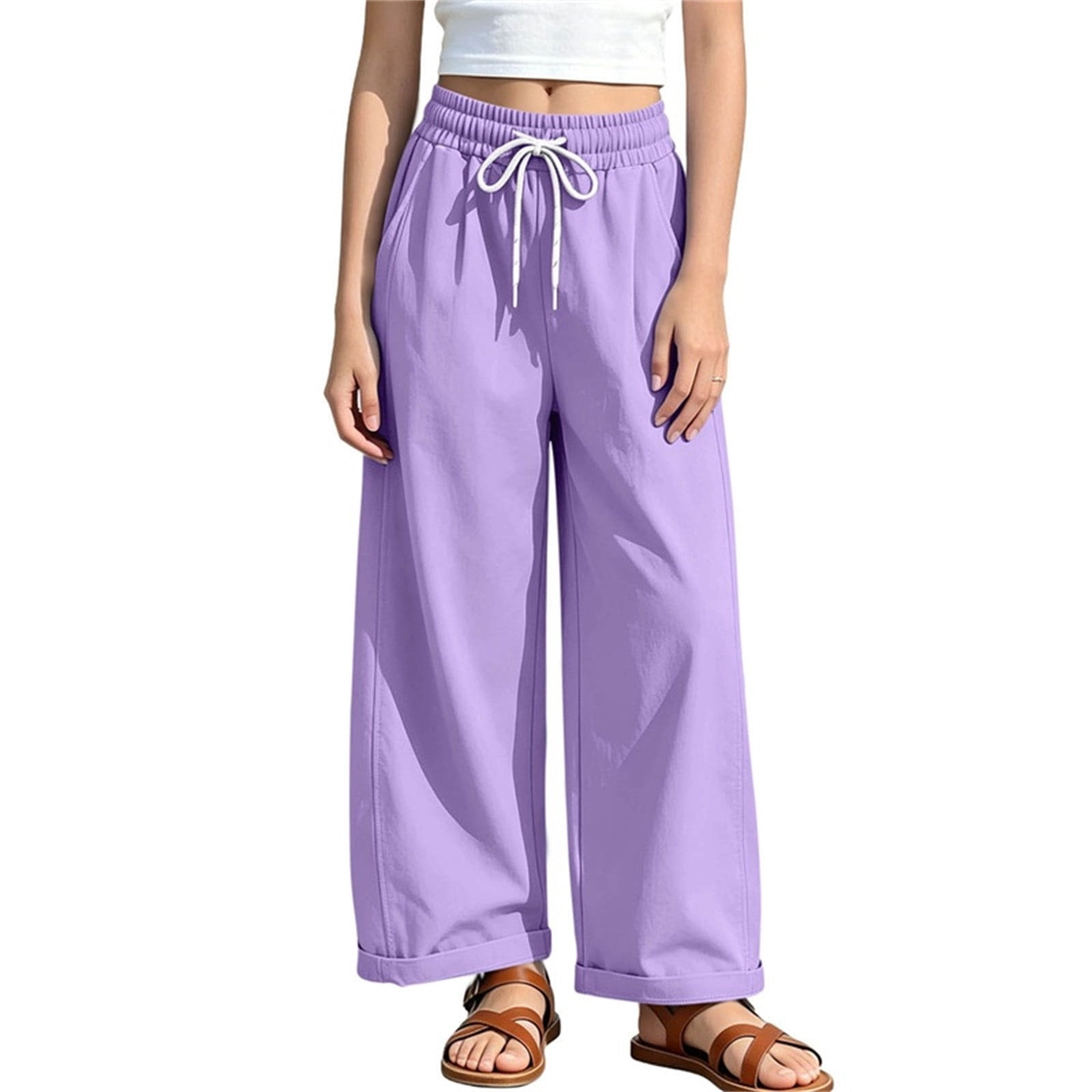 AINIYS Girls Kids Drawstring Waist Wide Leg Pants Elastic Waist ...