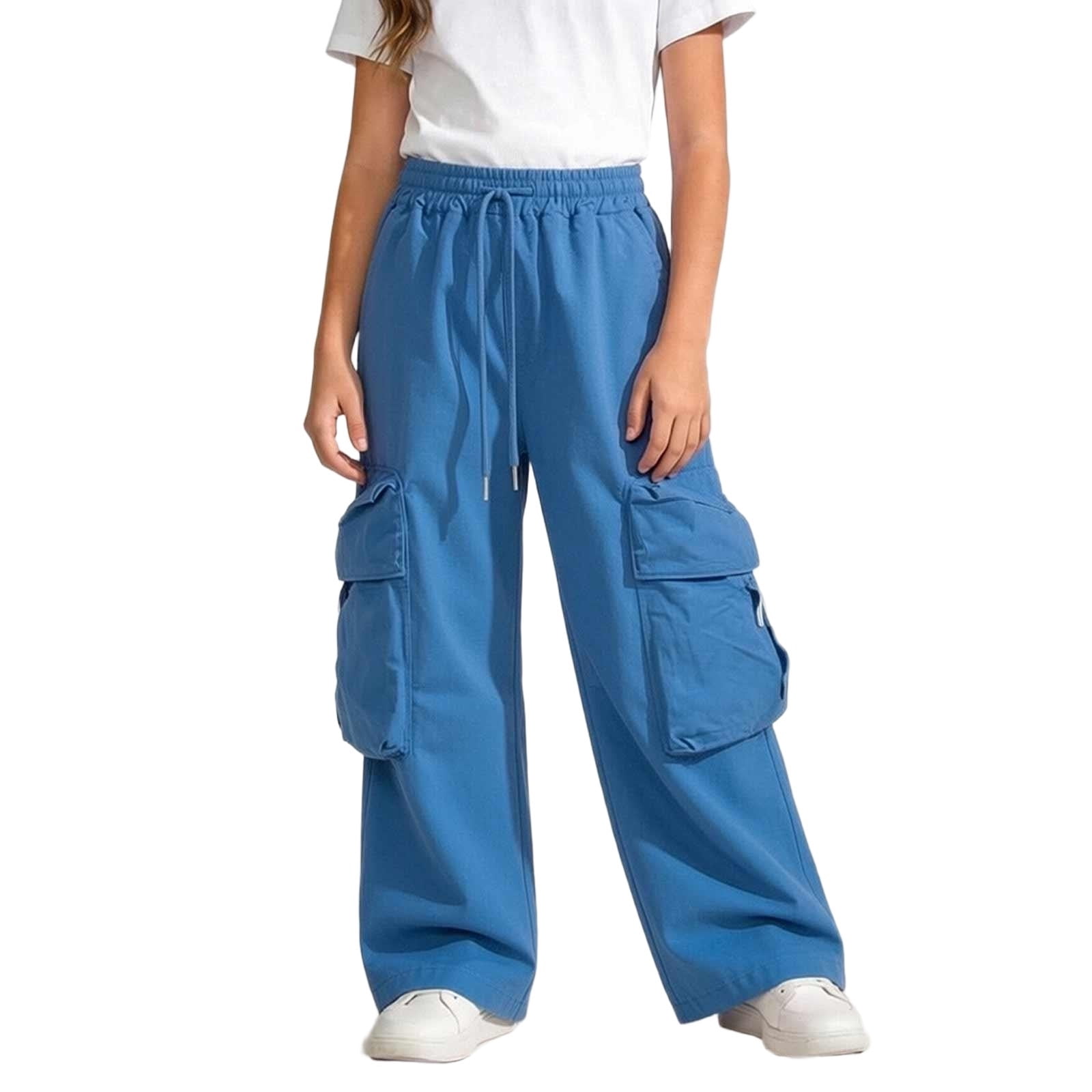 AINIYS Girls Kids Multi Pocket Wide Leg Cargo Pants Elastic Waist ...