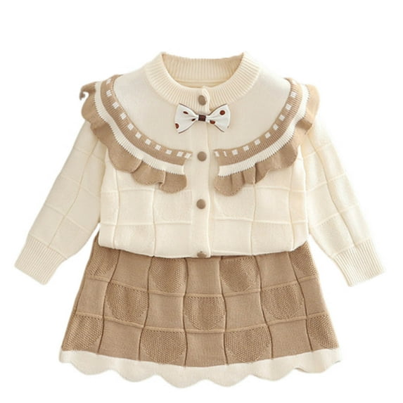 AINIYS Girls Knit Dress Set Bow & Scalloped Cardigan Skirt Outfit Cute ...
