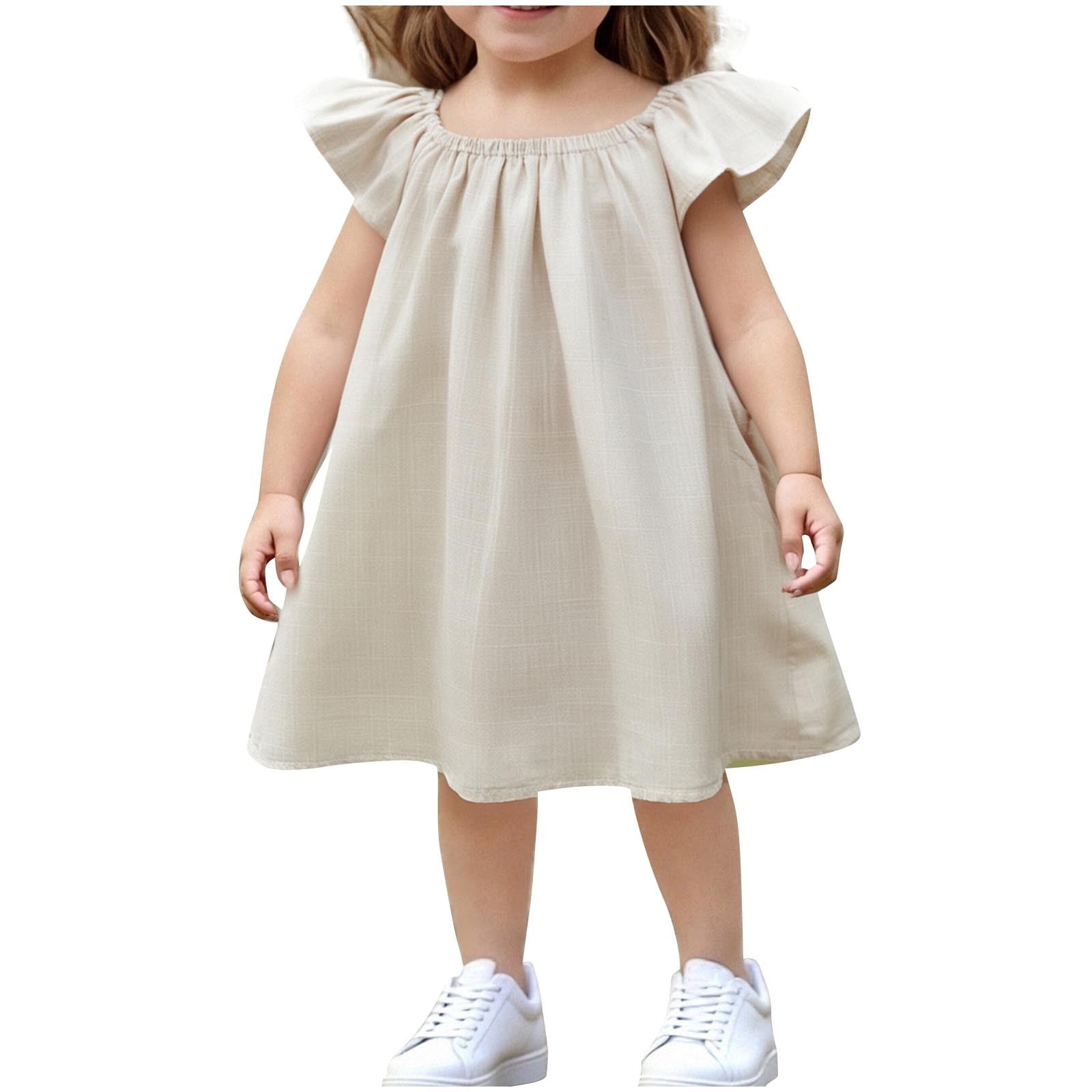 AINIYS Girls Short Sleeve A-Line Dress With Crew Neck And Hidden Back ...