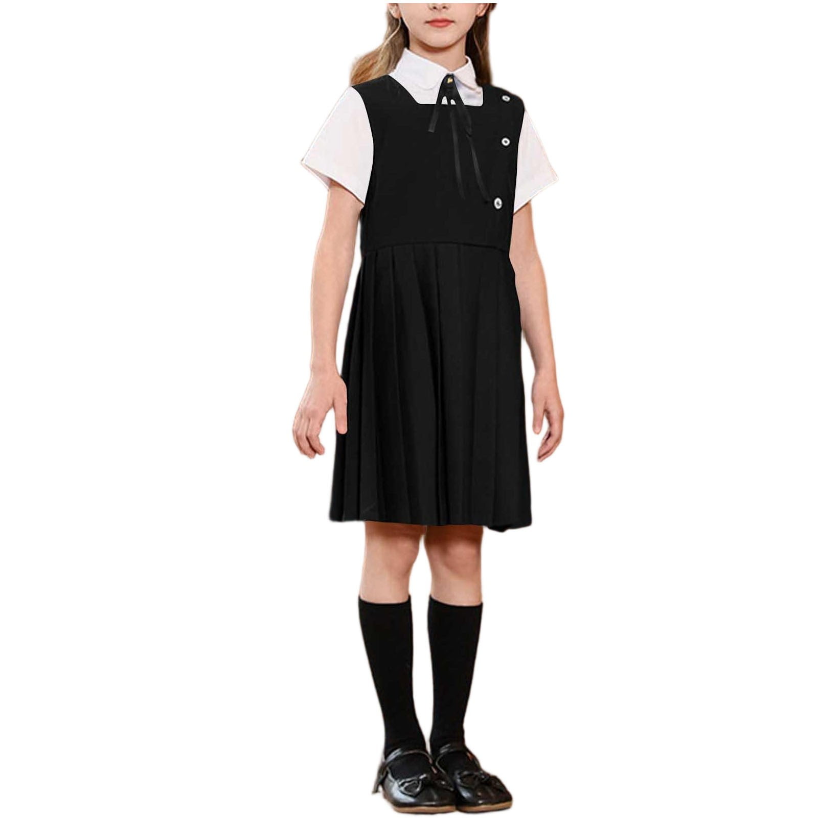 AINIYS Girls Short Sleeve Crew Neck Pullover Suspender Detail ...