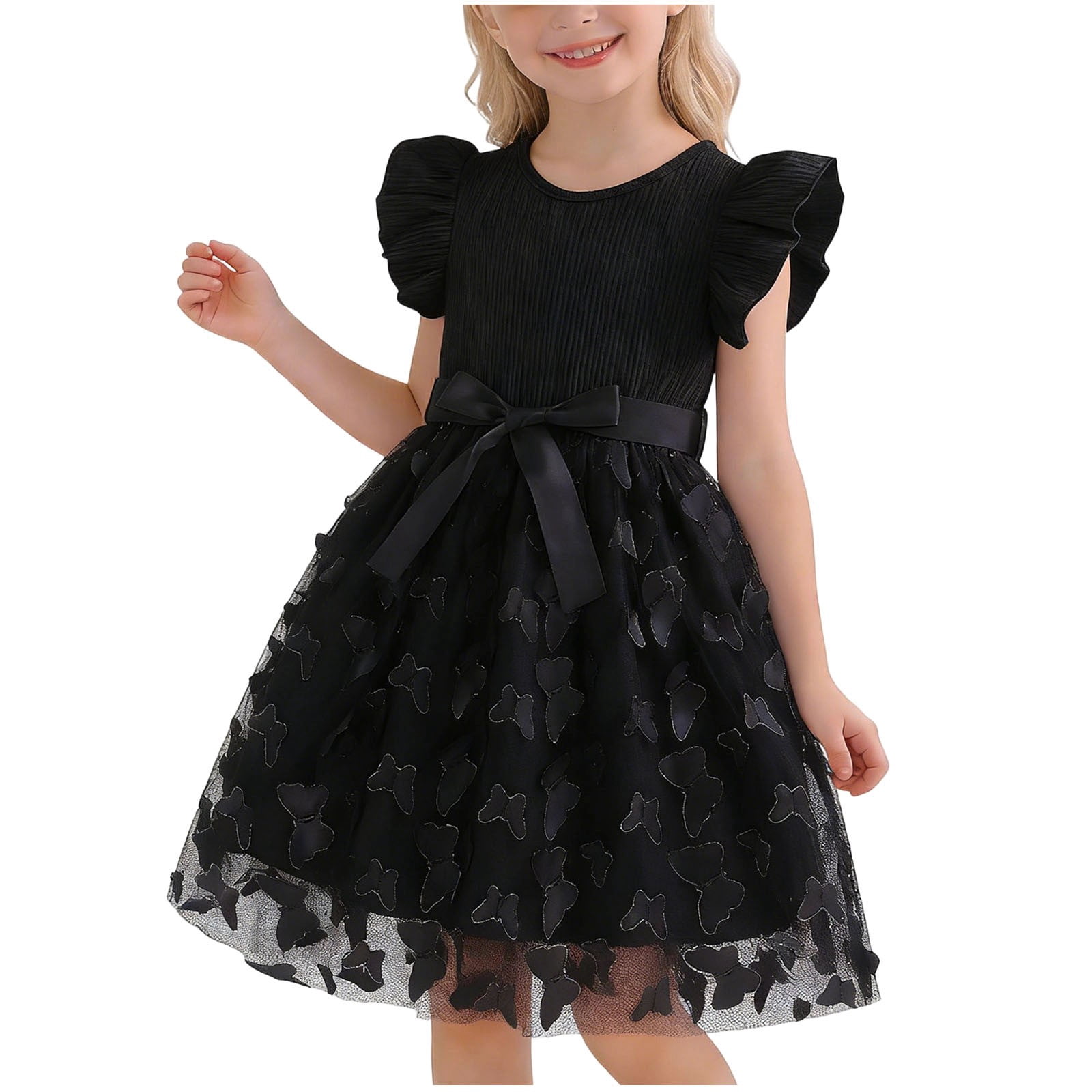 AINIYS Girls Short-Sleeved Skater Dress With Collar And Back Zipper ...