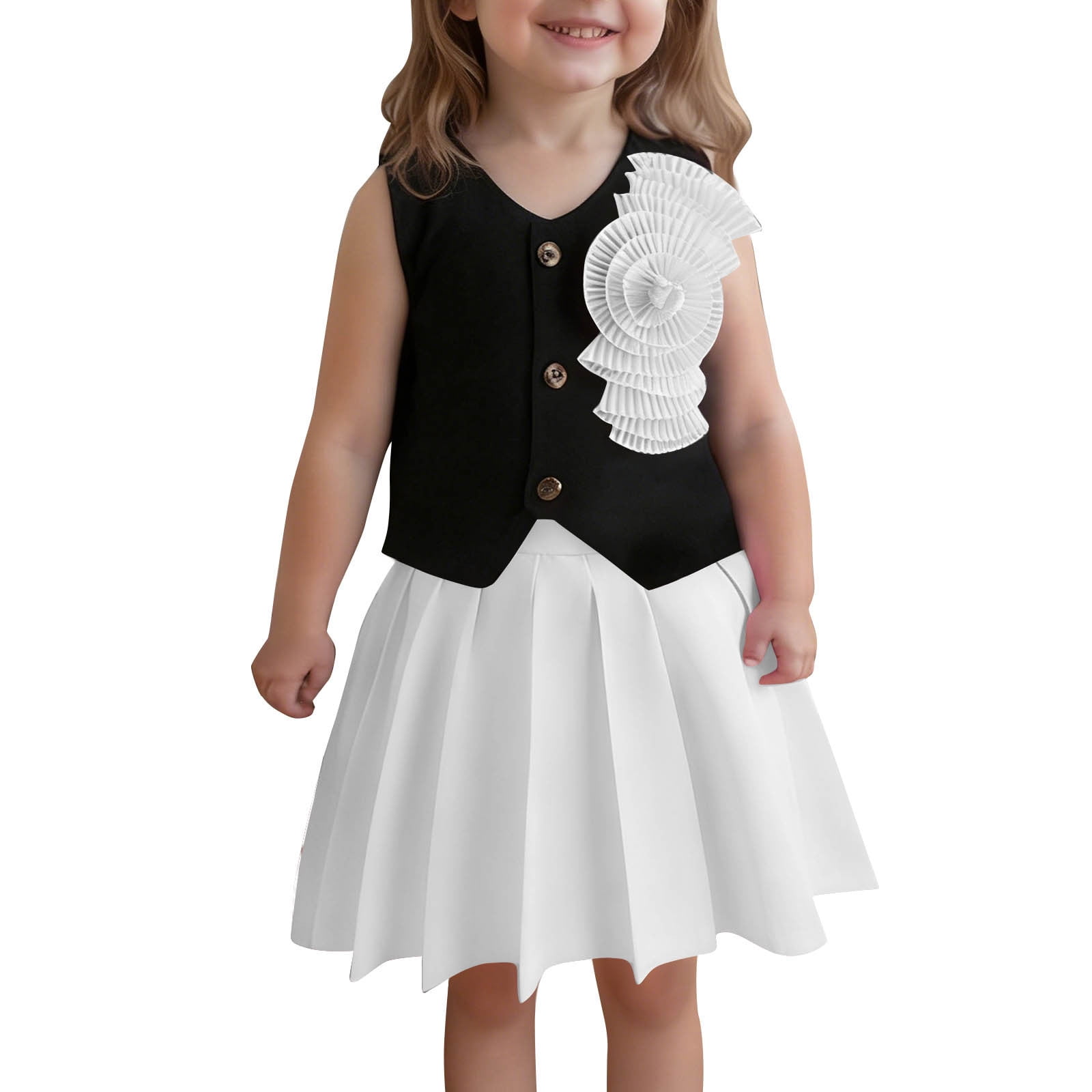 AINIYS Girls Sleeveless V Neck Pullover Ruffled Trim Cute Comfortable ...