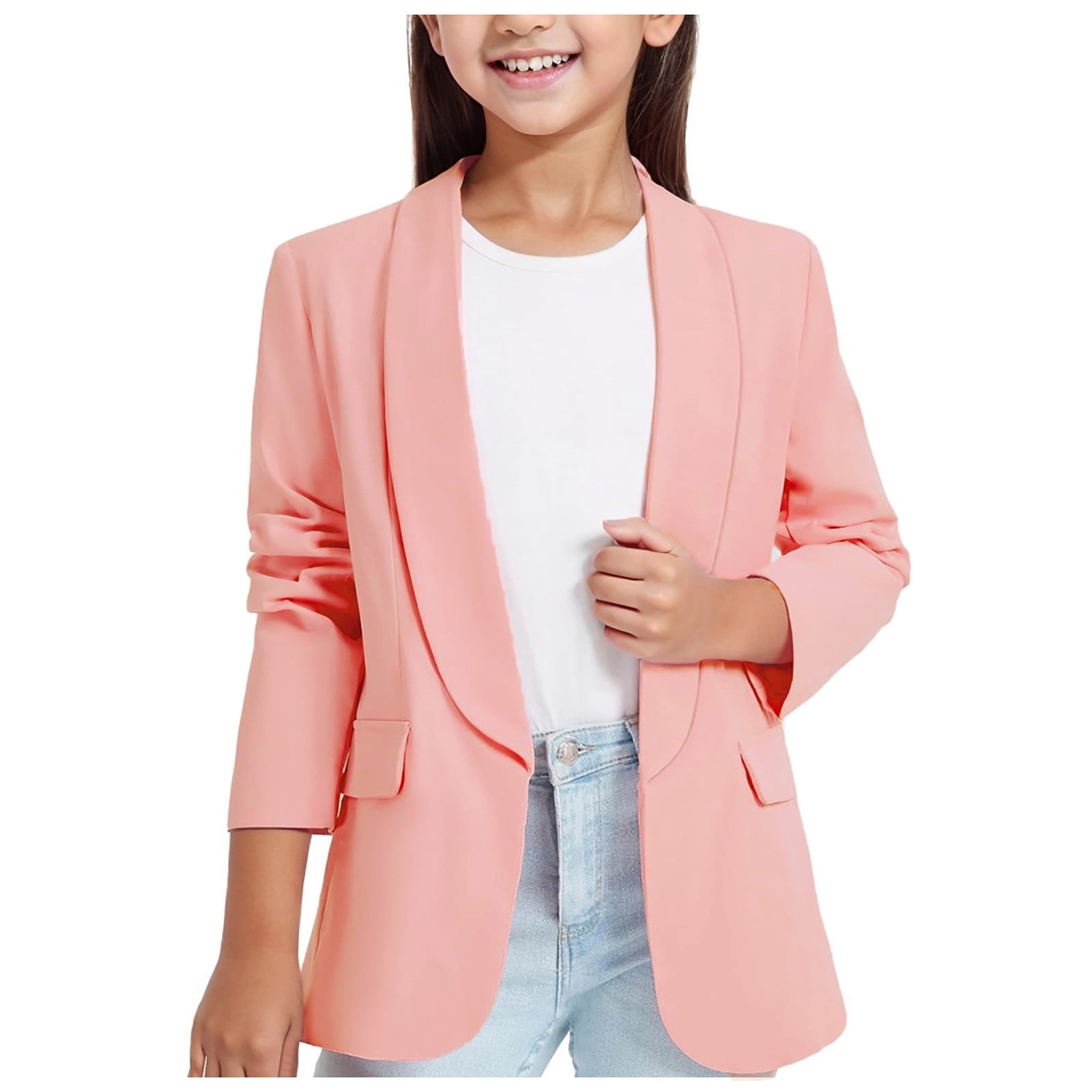AINIYS Girls Solid Blazer Jacket Long Sleeve Shawl Collar Open Front ...