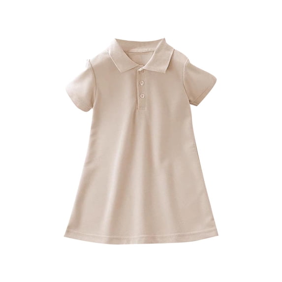 AINIYS Girls Turn-Down Collar Short Sleeve Shift Dress With Front ...