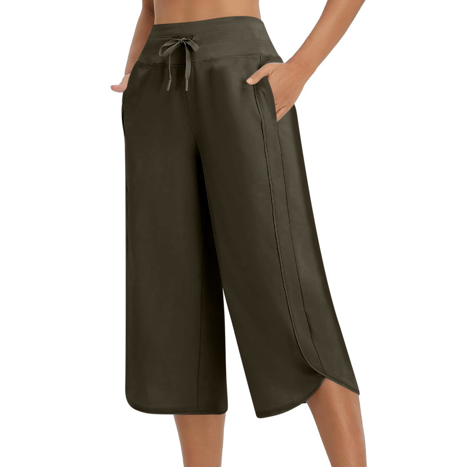 AINIYS High Waisted Wide Leg Lightweight Capris Pants for Women Casual ...
