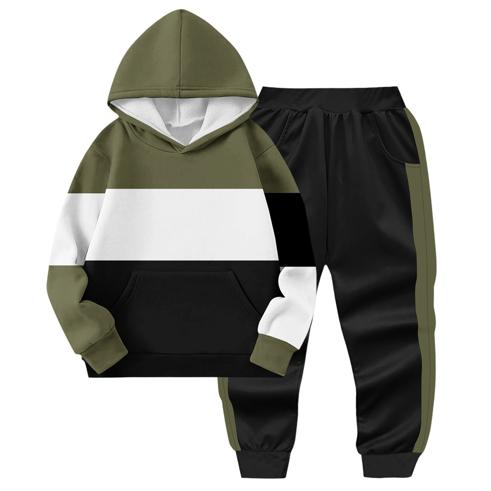 AINIYS Kids Color Block Hoodie Set Soft Casual Sweatshirt & Jogger ...