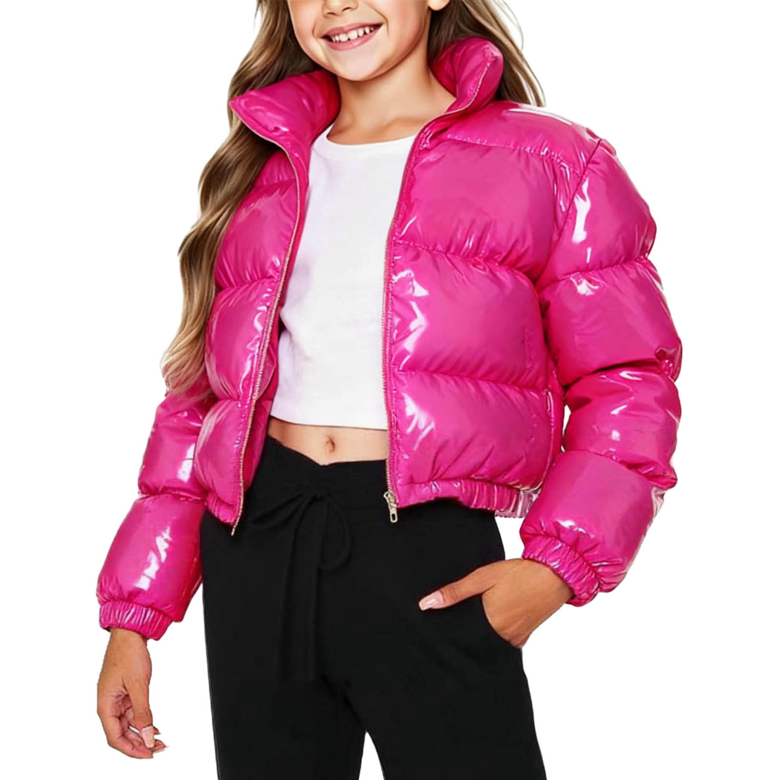 AINIYS Kids' Cropped Puffer Jacket with Stand Collar Zipper Closure ...