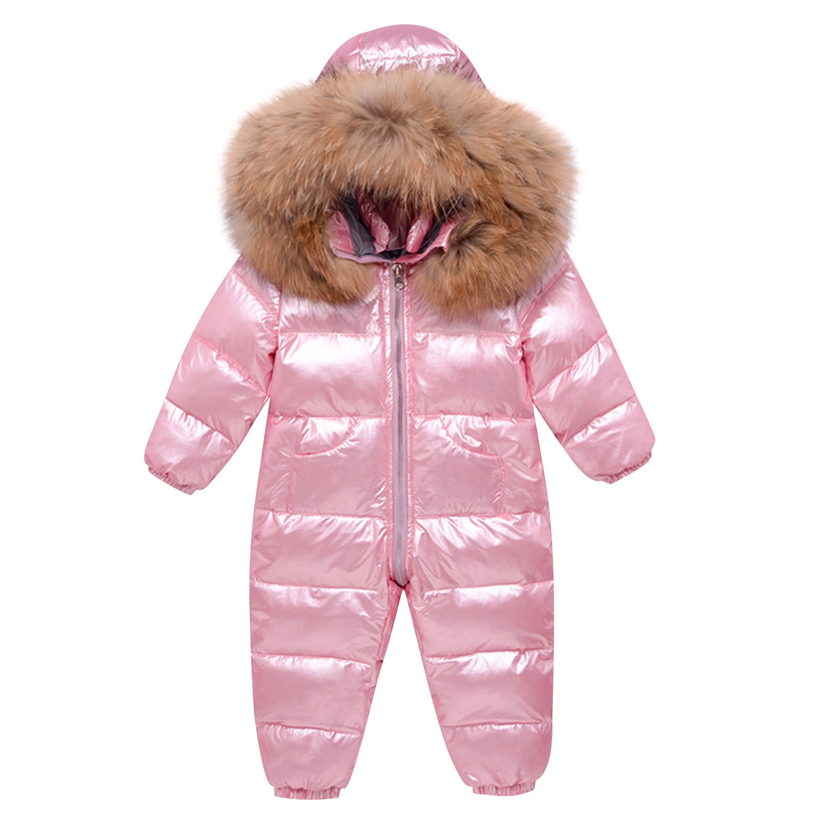 AINIYS Kids Metallic Snowsuit with Faux Fur Hooded Neckline, Zip ...