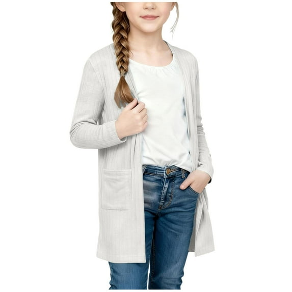 AINIYS Kids' Open-Front Rib-Knit Cardigan with Pocketed Lightweight ...