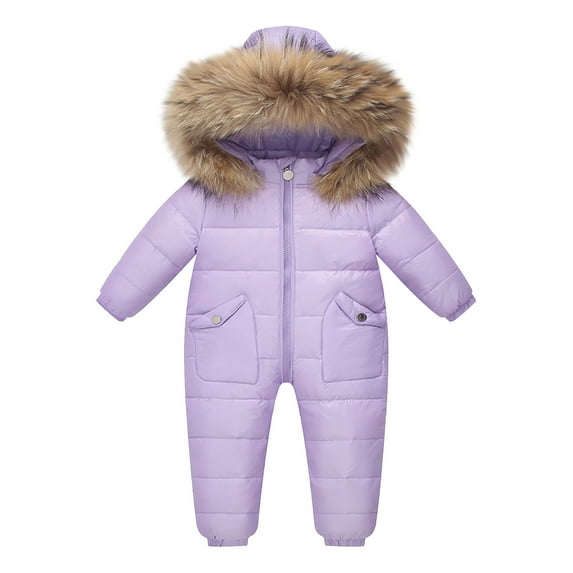 AINIYS Kids Padded Snowsuit with Faux Fur Hooded Neckline, Zip Closure ...