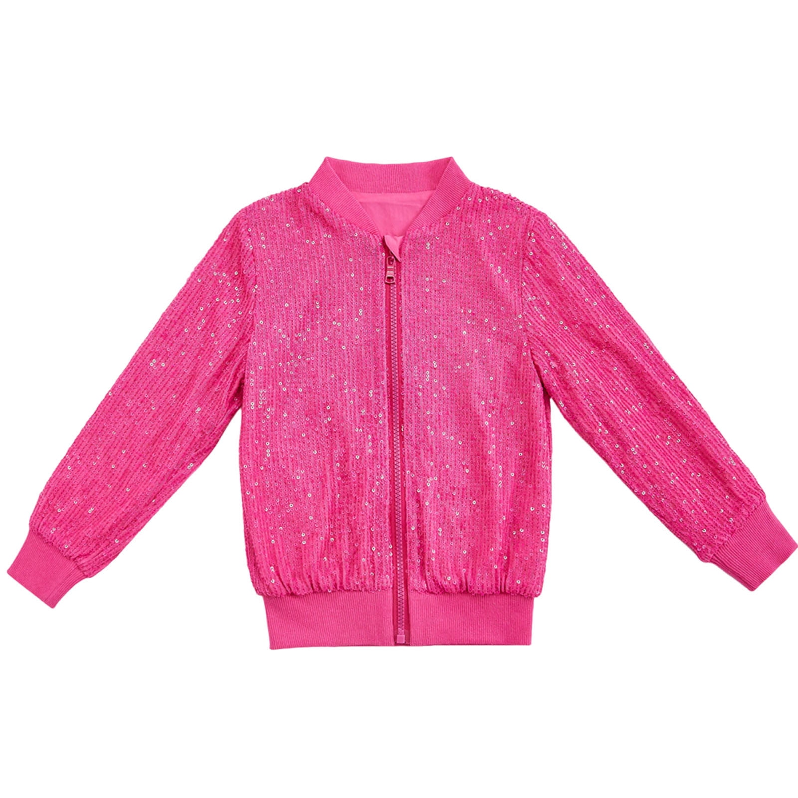 AINIYS Kids' Sequin Jacket with Ribbed Collar Zipper Closure Sparkly ...