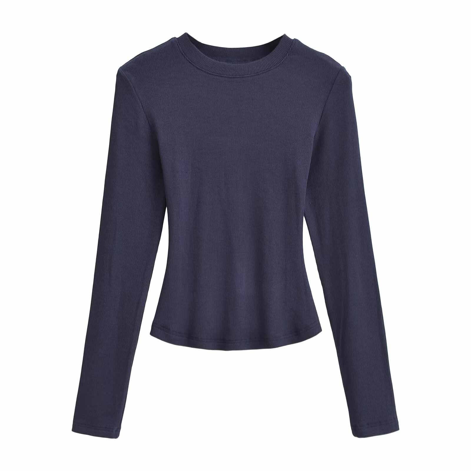 AINIYS Women's Crew Neck Textured Long-Sleeve Crop Tops Stylish Fitted ...