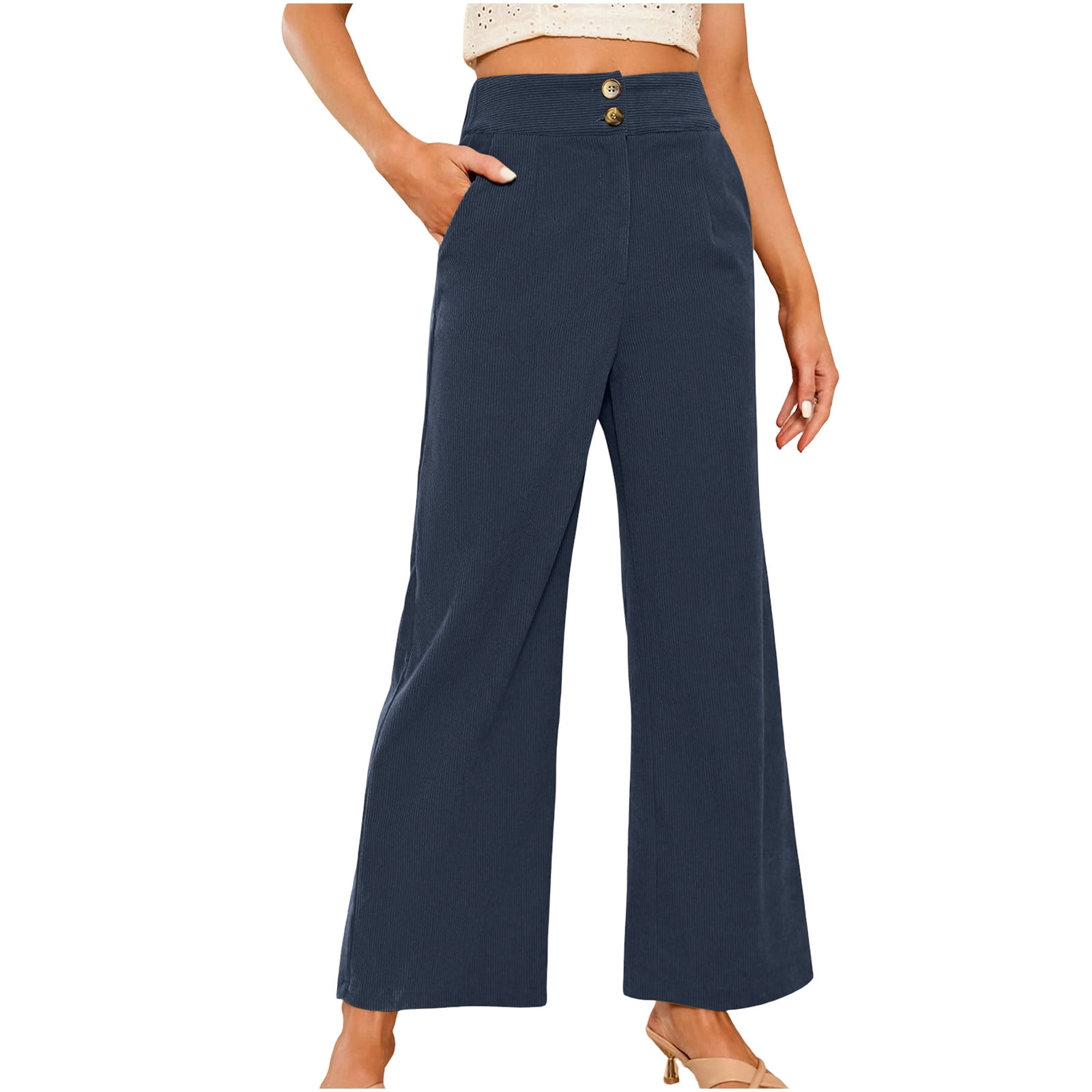 AINIYS Women's High-Waisted Corduroy Wide-Leg Pants Button Front ...