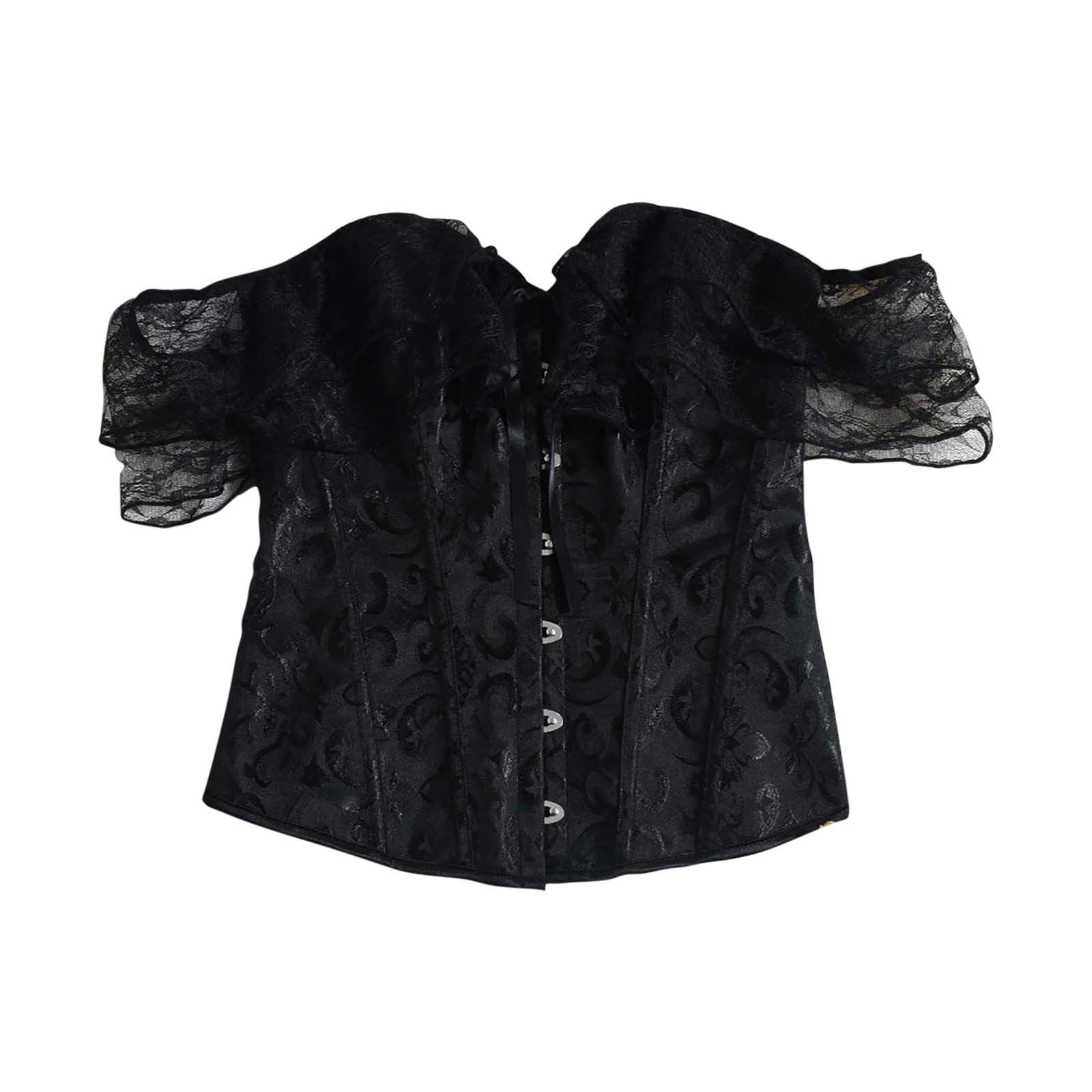 AINIYS Women's Off-Shoulder Lace Ruffled Corset Top Floral Embroidered ...