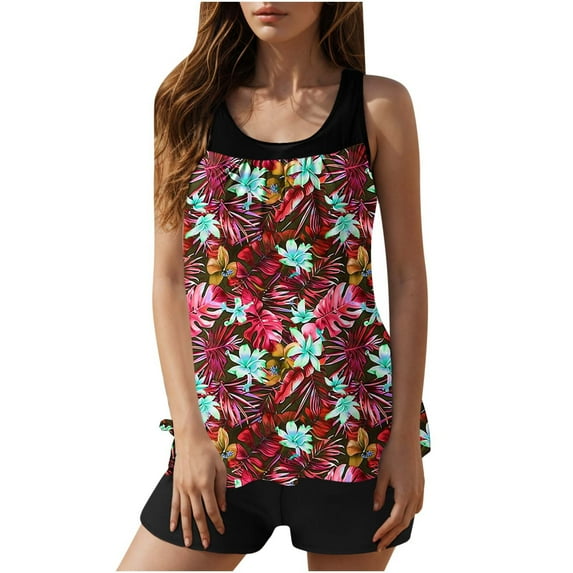 AINIYS Women's Relaxed Swim Top Set Botanical Print Sleeveless Dry ...