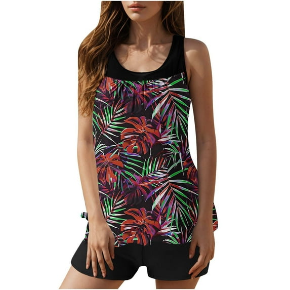 AINIYS Women's Sleeveless Swim Tank Set Relaxed Botanical Pattern ...