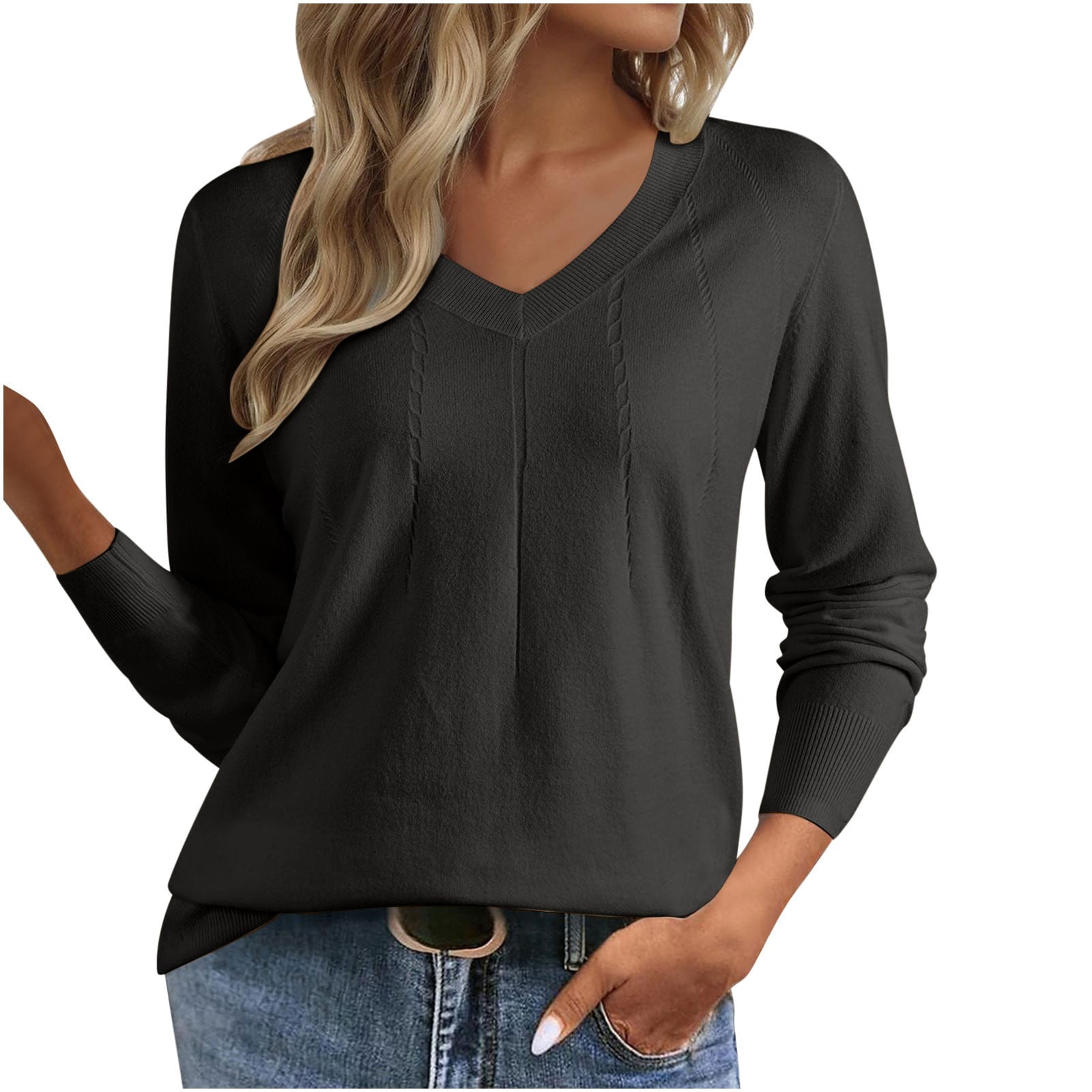 AINIYS Women's V-Neck Cable-Detail Knit Sweater Classic Stylish ...