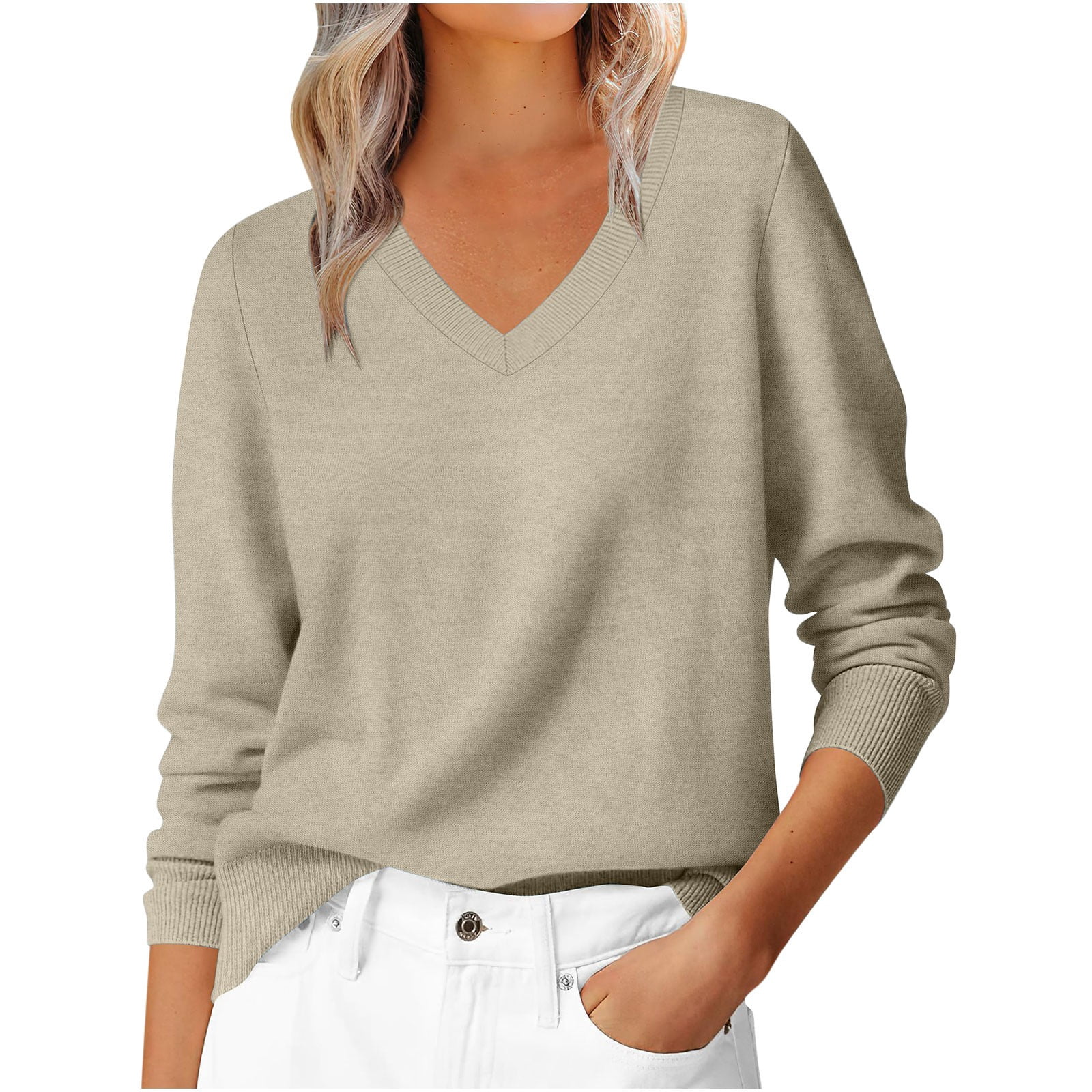 AINIYS Women's V-Neck Knit Sweater Classic Stylish Layering Daily ...