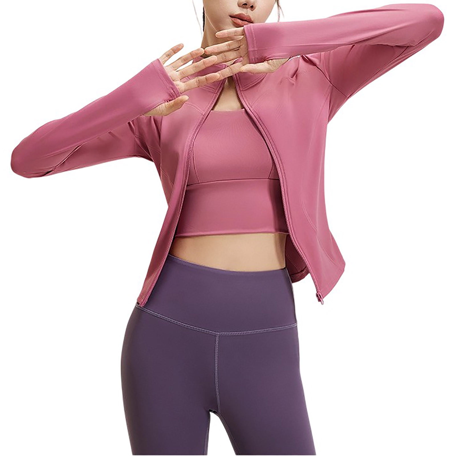 AINIYS Women's Zippered Yoga Jacket with Crop Top Set Slimming ...