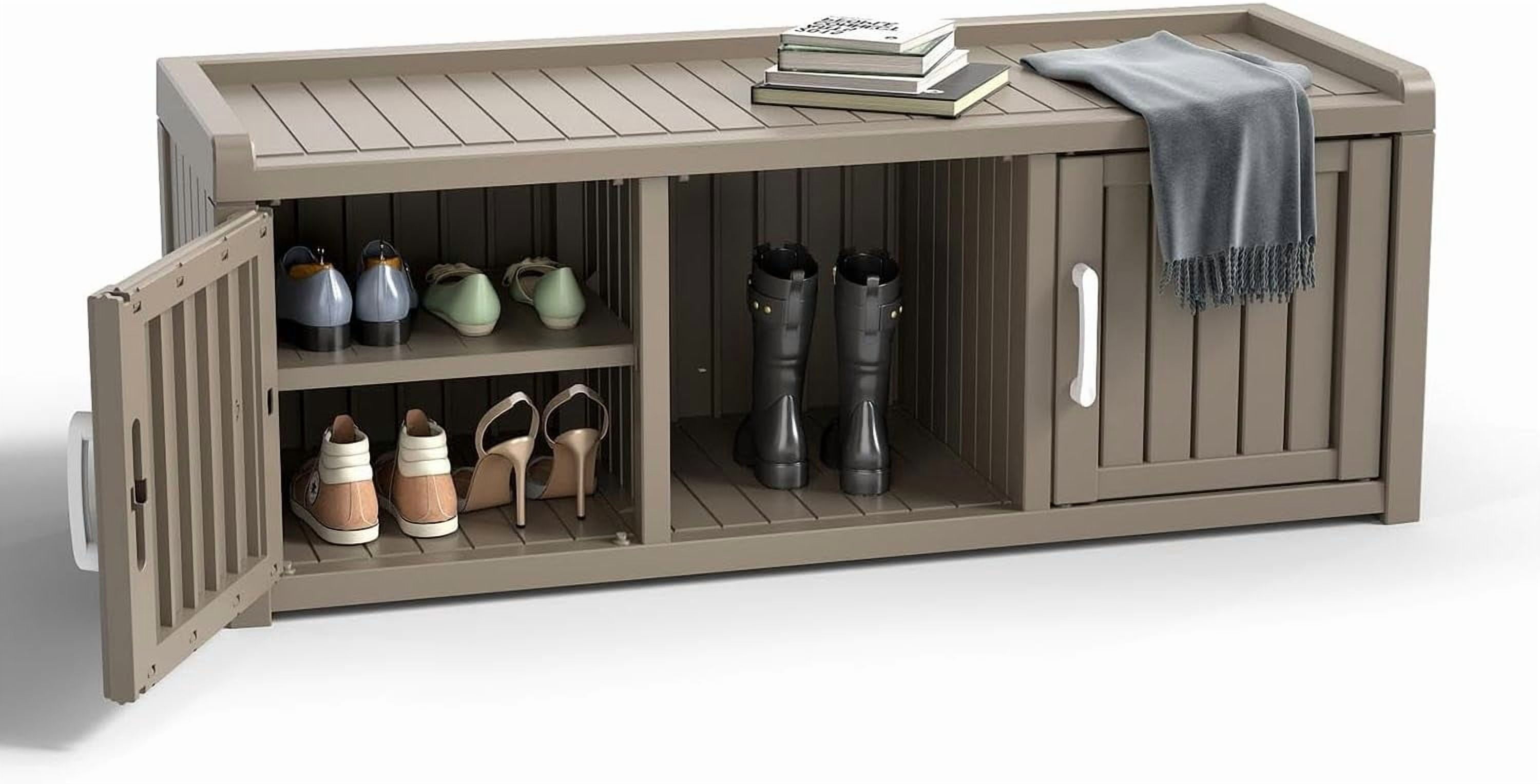 AINUO 2-Door Grey Shoe Cabinet, Waterproof UV-Resistant Storage Bench ...
