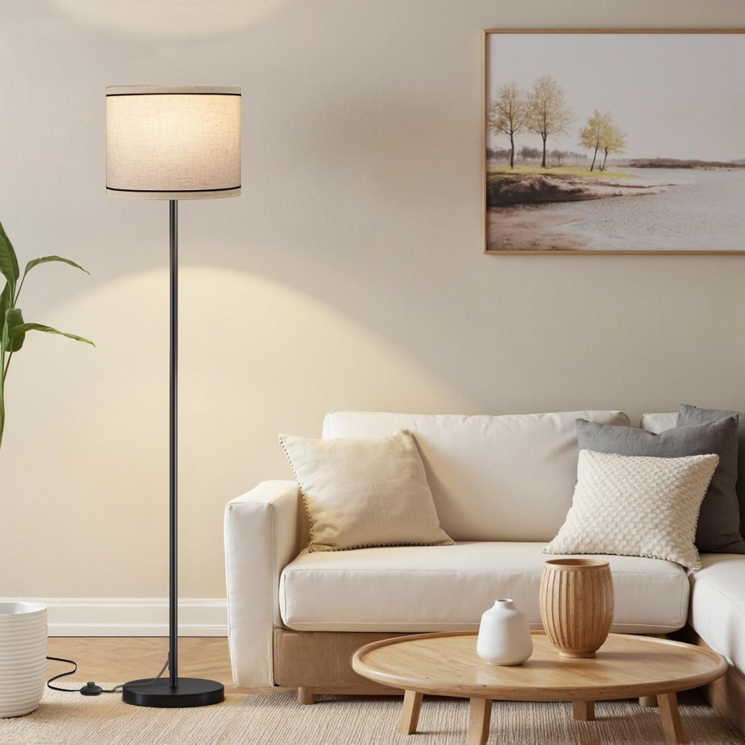 AINUO 60'' Modern Floor Lamp with Shade, Tall Lamps for Living Room ...