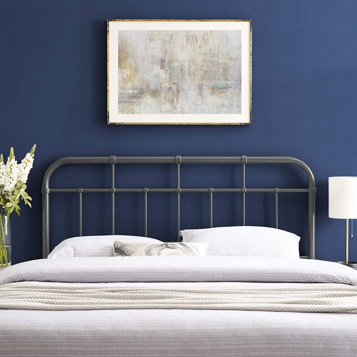 AINUO Alessia Modern Farmhouse Metal Queen Headboard, Gray, 7-Position ...