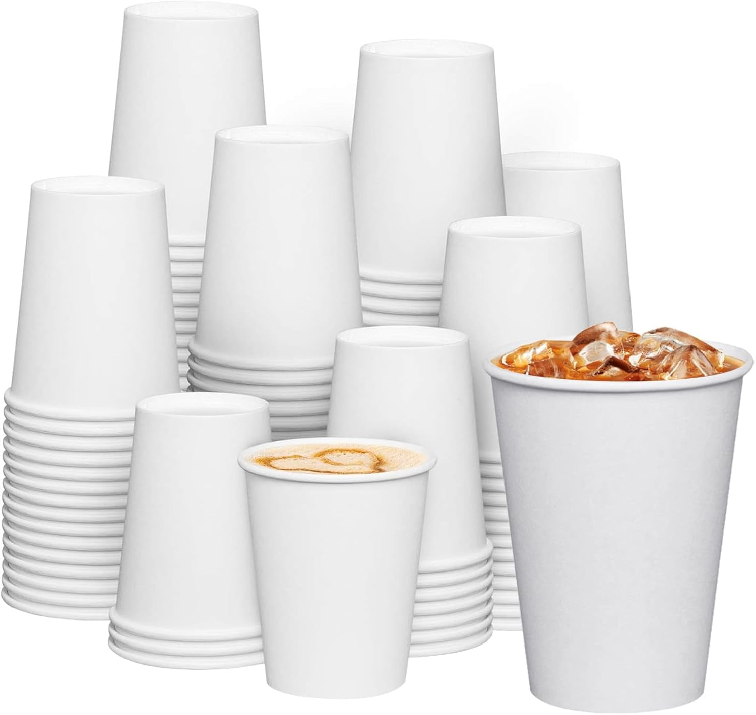 AINUO Disposable Paper Coffee Cups, 12oz 1000 Pack Bulk, White PE-Lined ...
