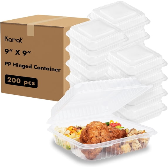 AINUO FP-HC99PP-3CU 9"x9" Clear PP Hinged Containers, 3 Compartment ...