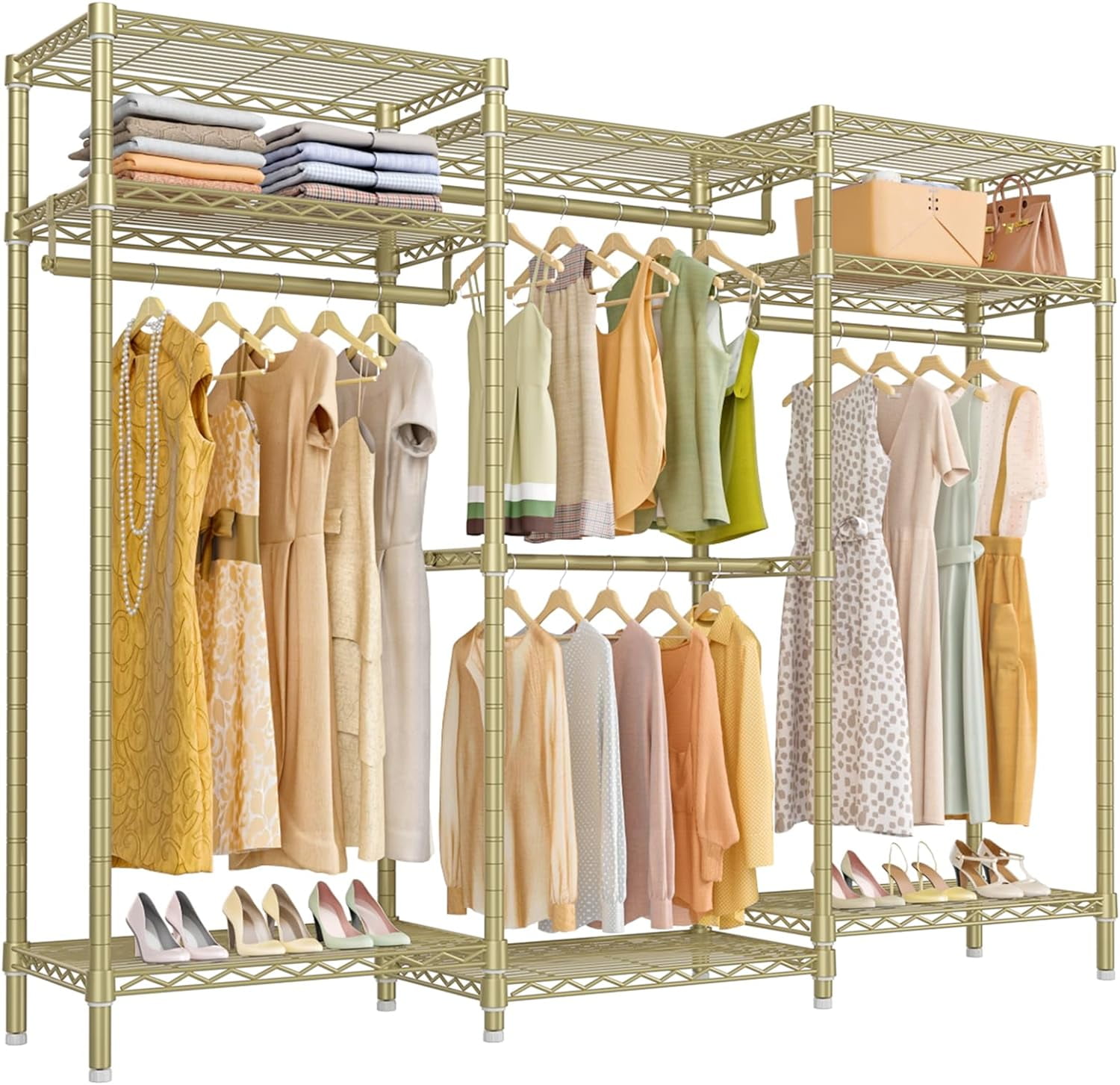 AINUO Gold Heavy Duty Clothes Rack, V5i Freestanding Garment Wardrobe ...