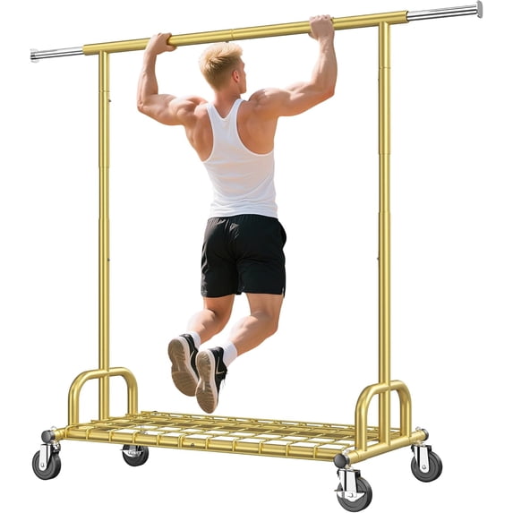 AINUO Gold Heavy Duty Rolling Clothes Rack, Extendable Adjustable ...
